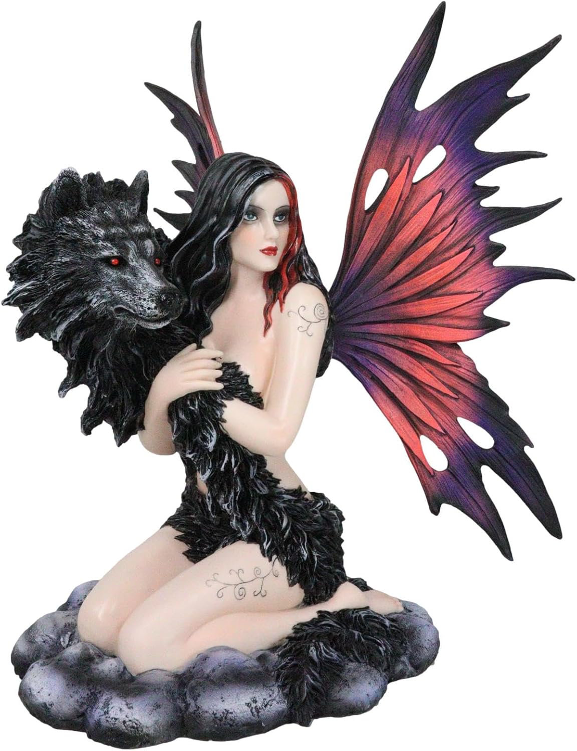 Trinx Grande figurine de décoration de fée gothique grande déesse Artémis tenant un loup 13 po ...