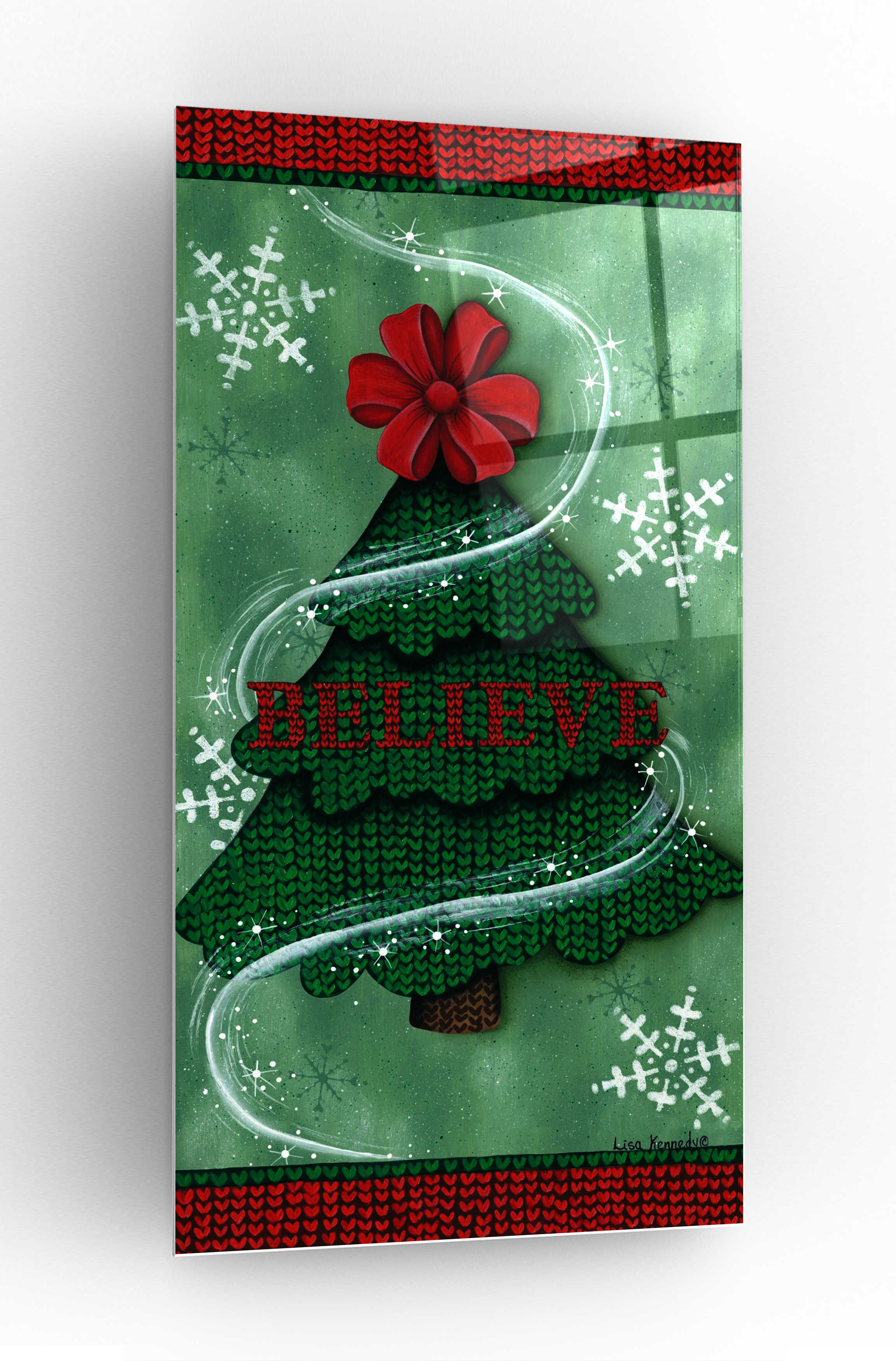 The Holiday Aisle® 'Believe Stitch Tree' By Lisa Kennedy, Acrylic Glass ...