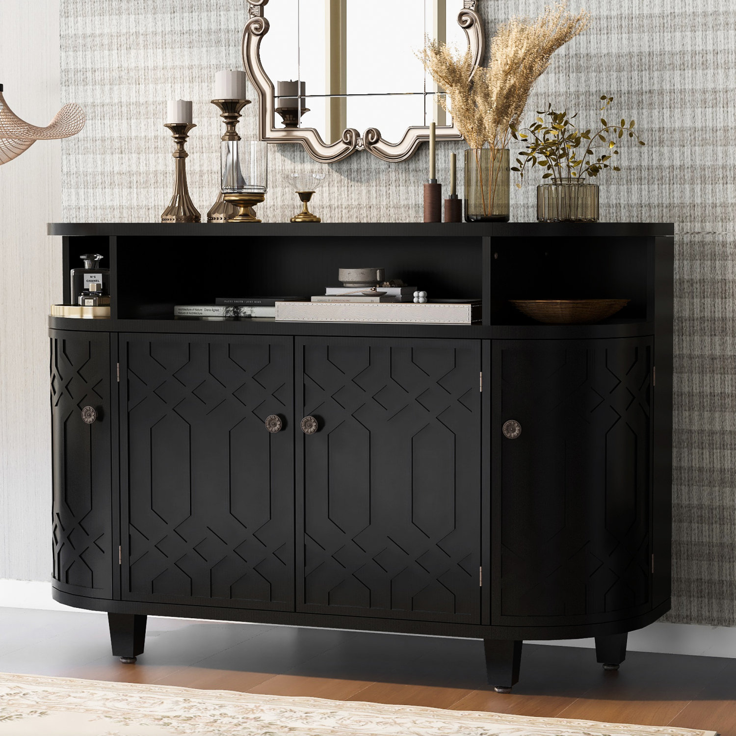 Winston Porter Curved Design Storage Buffets Cabinet Made Of Fraxinus ...