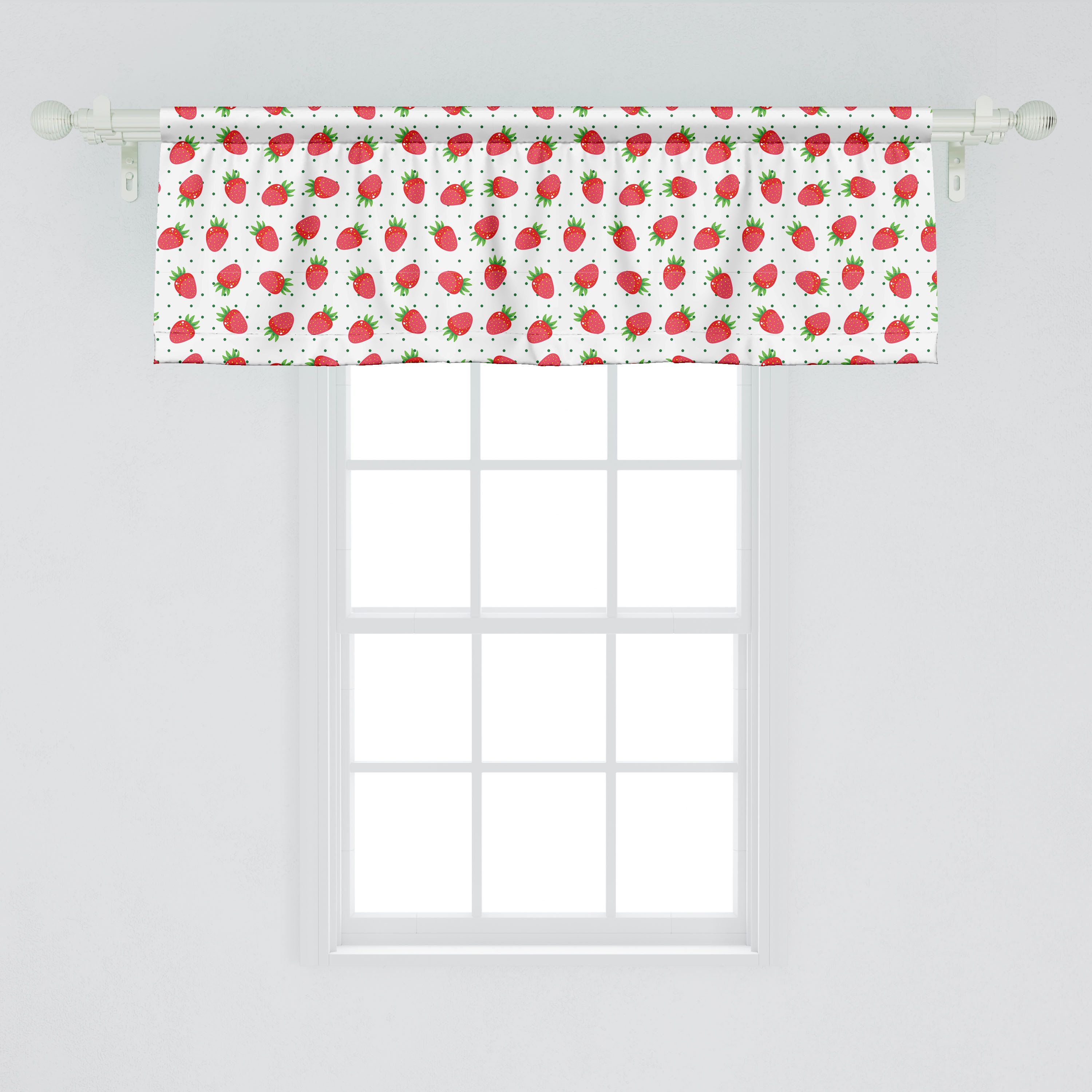 Ambesonne Cartoon Valance Pack of 2 Strawberry Fruits on Dots Dark Pink ...