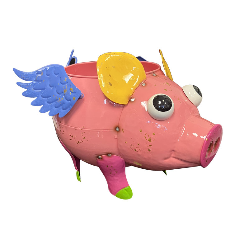 Trinx Kalsey Handmade Metal PIg Pot Planter Farm Animal | Wayfair