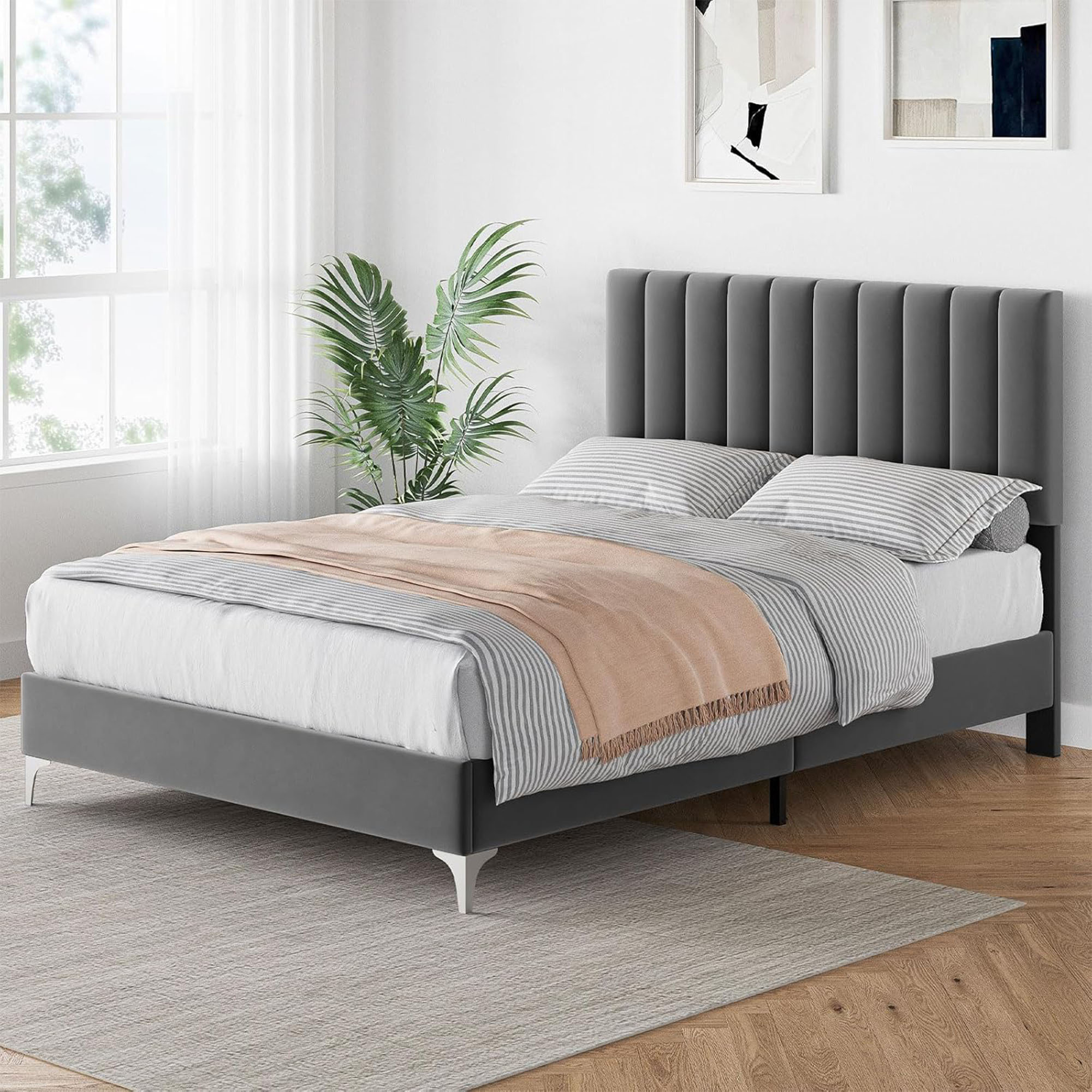 Wrought Studio Queen Size Platform Bed Frame With Adjustable Headboard ...