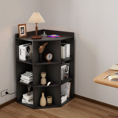 Wade Logan® Cayhlin 3-Tier Corner Bookcase Cabinet with 8 Cubbies ...