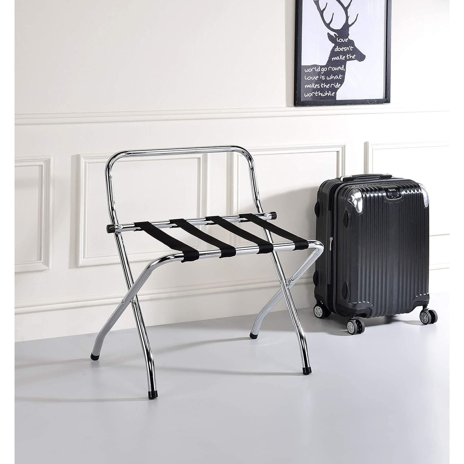 BINO Chrome / Black Metal Foldable High Back Luggage Rack | Wayfair