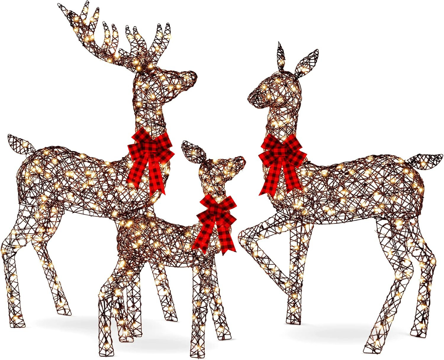 The Holiday Aisle® 3-Piece Large Rattan Deer Family, Lighted Christmas ...