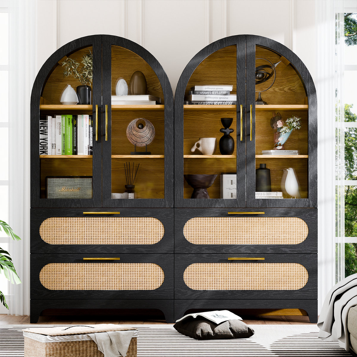 Bay Isle Home™ Modern Arched Storage Cabinet With Rattan Drawers And ...