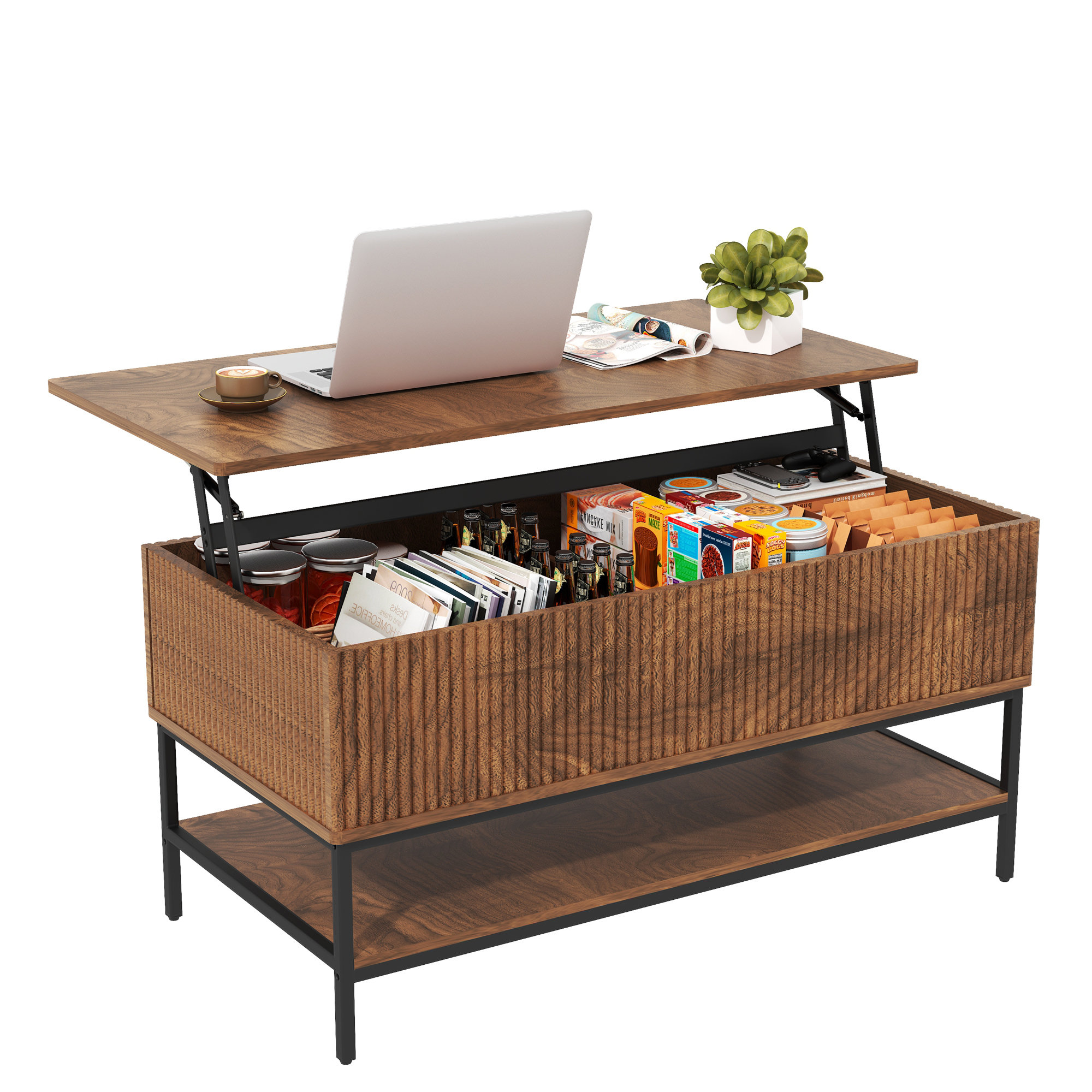 August Grove® Lift Top Coffee Table with Hidden Storage & Lower Shelf ...