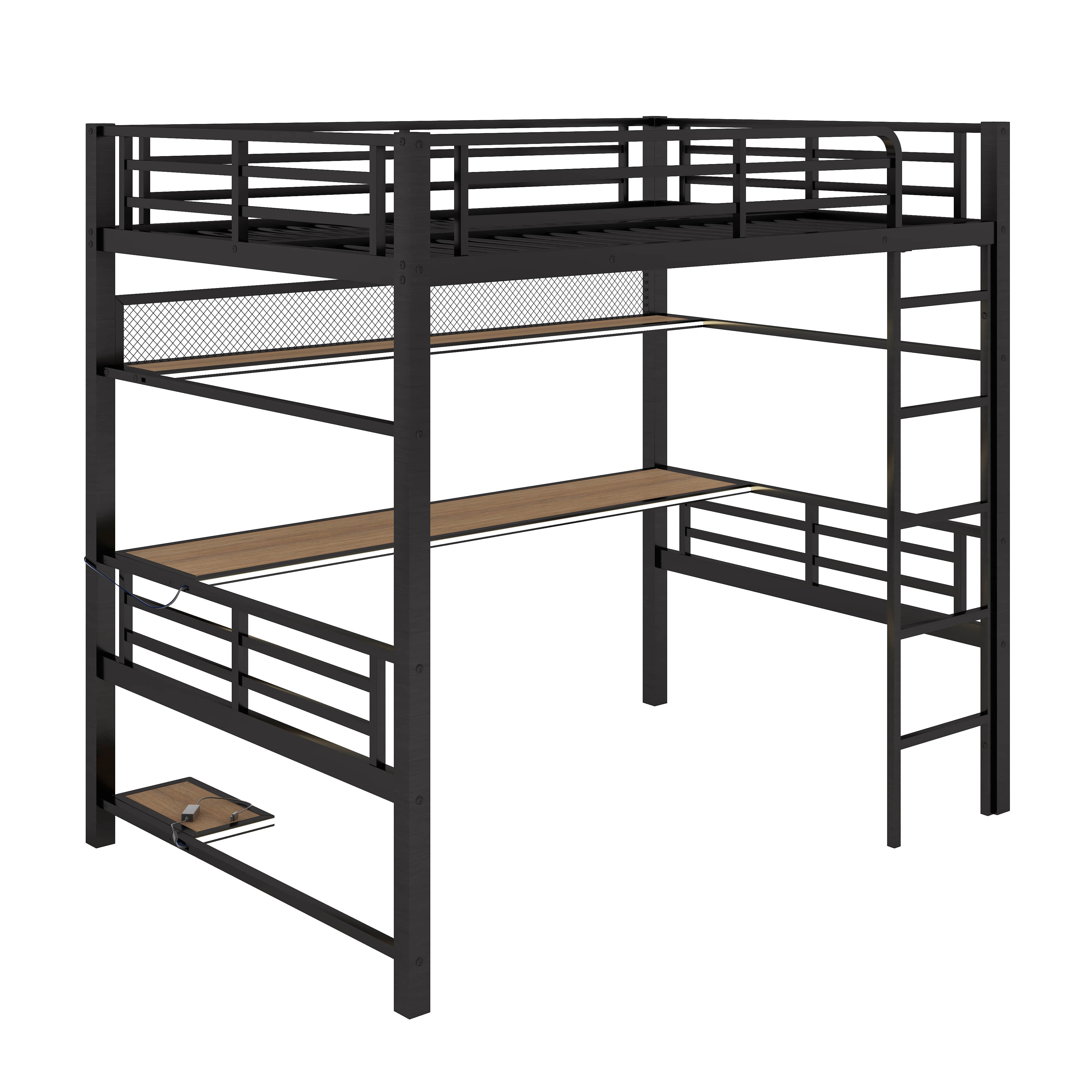 Latitude Run® Haamid Full Size Metal Loft Bed Frame With Storage Shelf ...