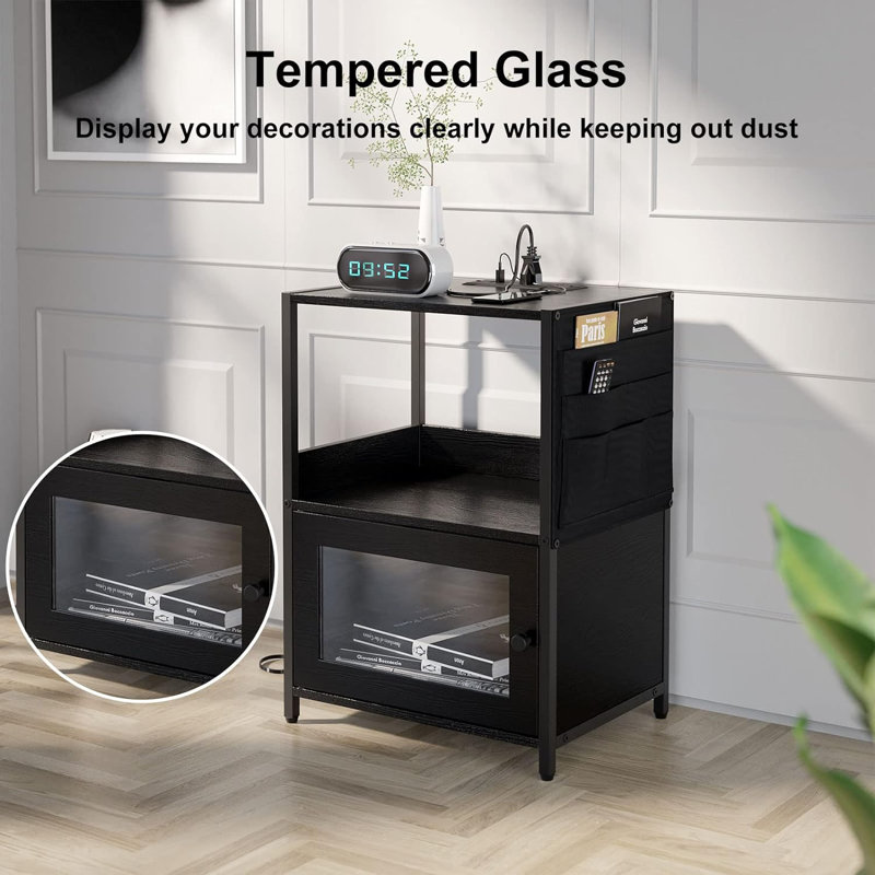 Ebern Designs Acesen Multifunction End Table with USB Port and Outlet ...