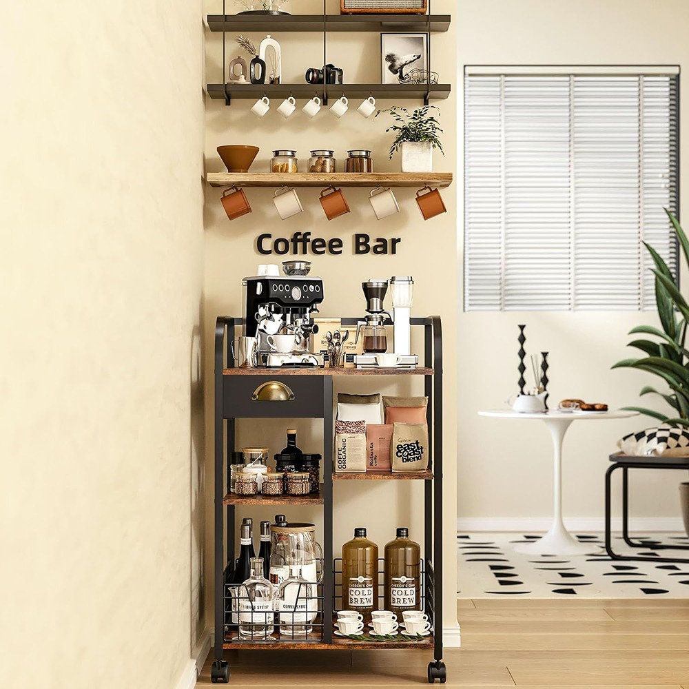 17 Stories Coffee Bar With Wheels, Mobile Coffee Table With Storage ...