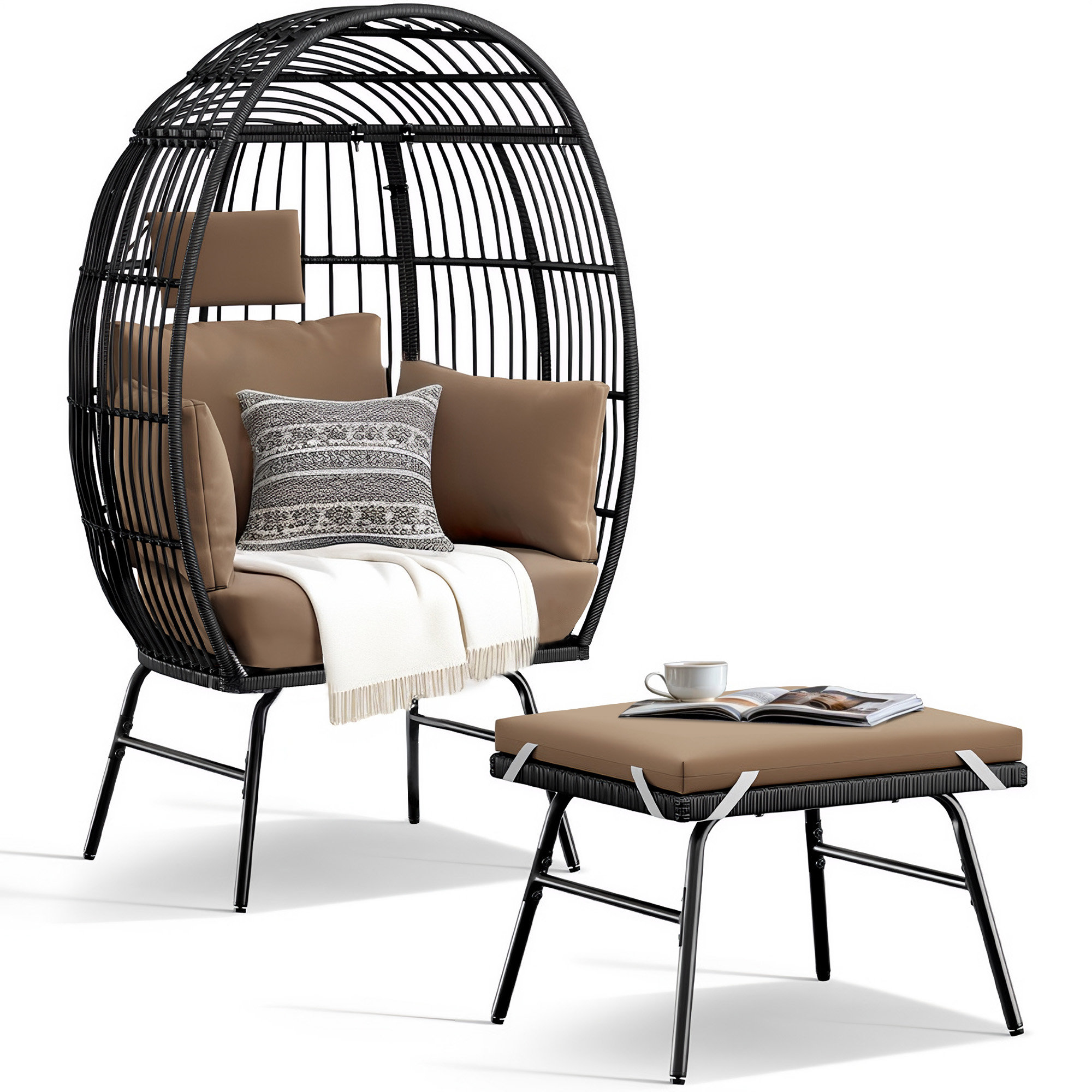 Dakota Fields Dovecove Outdoor Egg Chair with Ottoman & Reviews | Wayfair