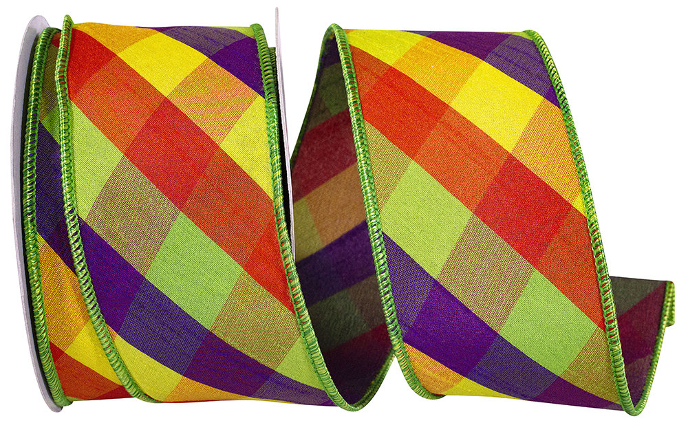 The Holiday Aisle® Multi Tropical Dupioni Check Diagonal Wired Edge ...