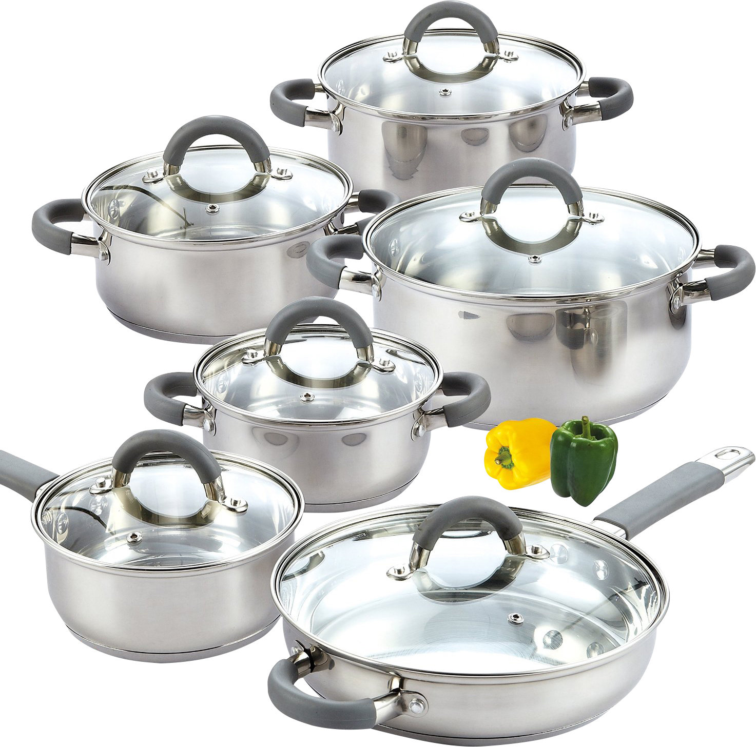 Cook N Home Kitchen Cookware Sets, 12-Piece Basic Stainless Steel Pots ...