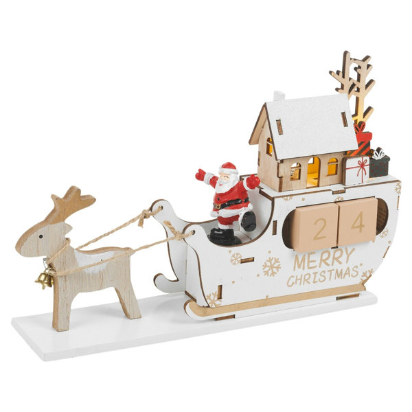 The Seasonal Aisle LED Santa Wooden Sleigh Number Block Advent Calendar ...