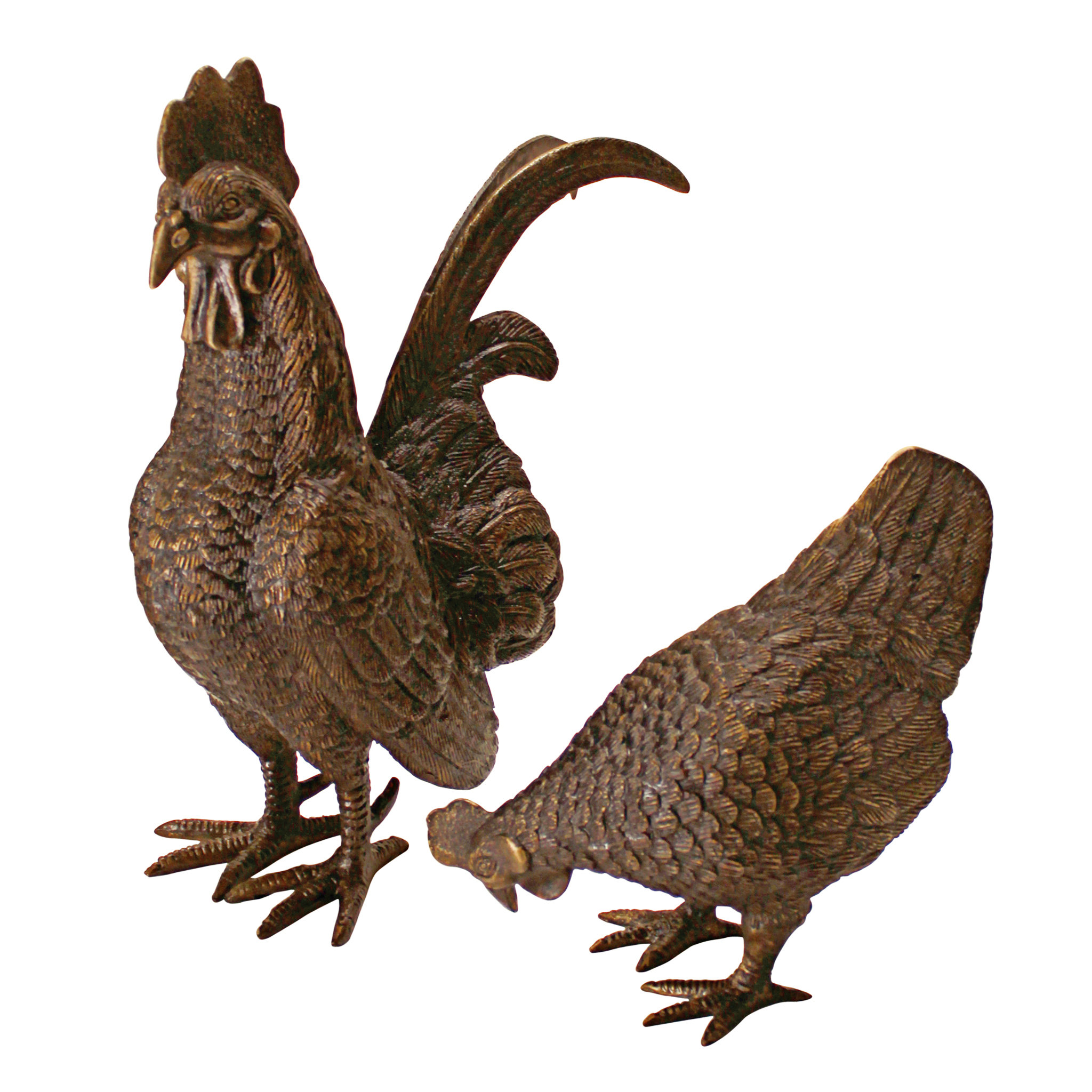 Design Toscano 2 Piece Barnyard Rooster and Hen Garden Statue Set ...