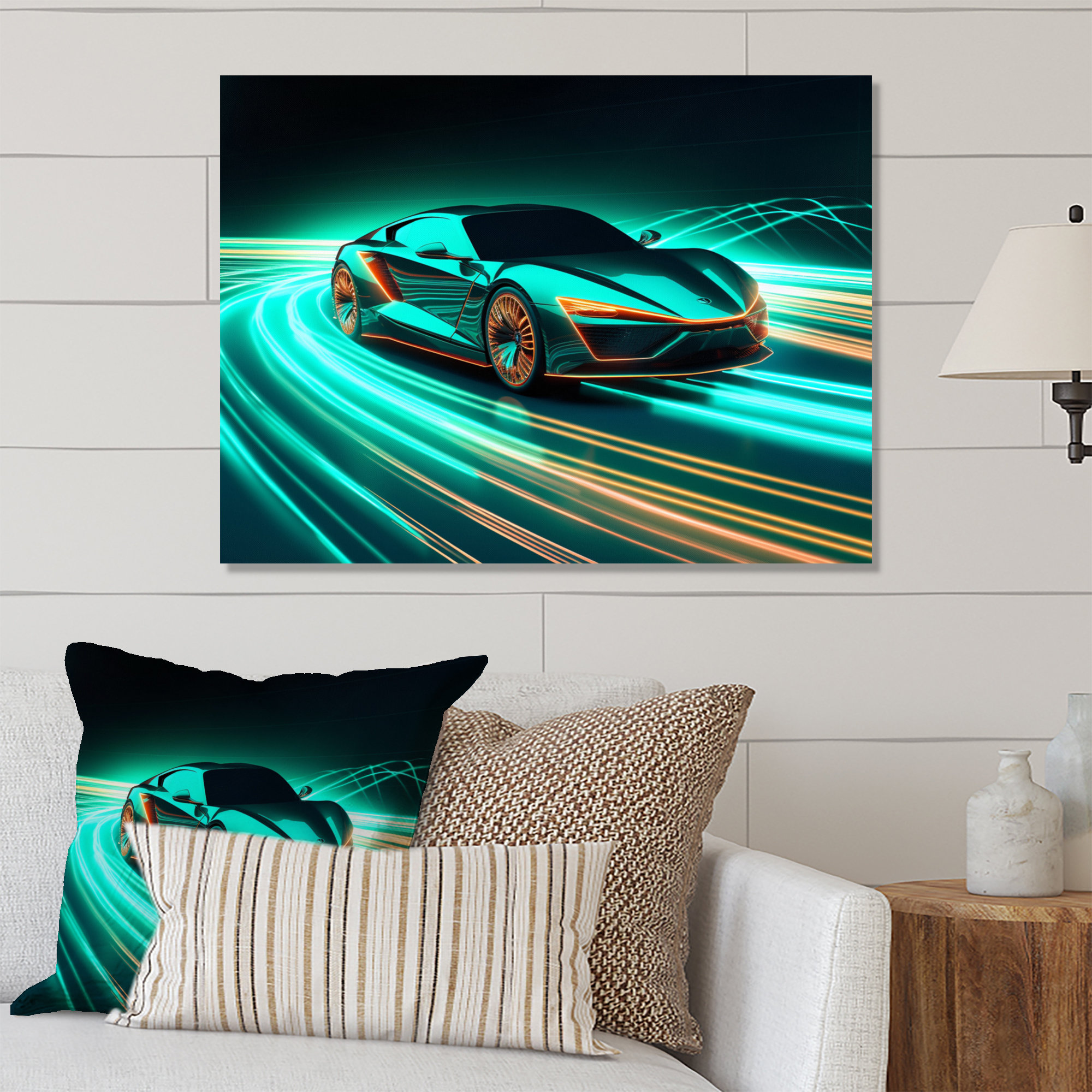 Ivy Bronx Teal Neon Exotic Car I - Neon Car Metal Wall Decor - Wayfair ...