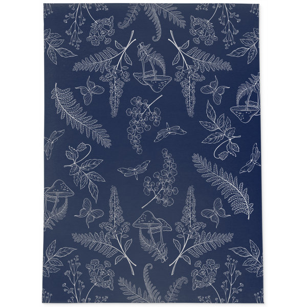 Red Barrel Studio® FERN & BUTTERFLY NAVY Floral Rug | Wayfair