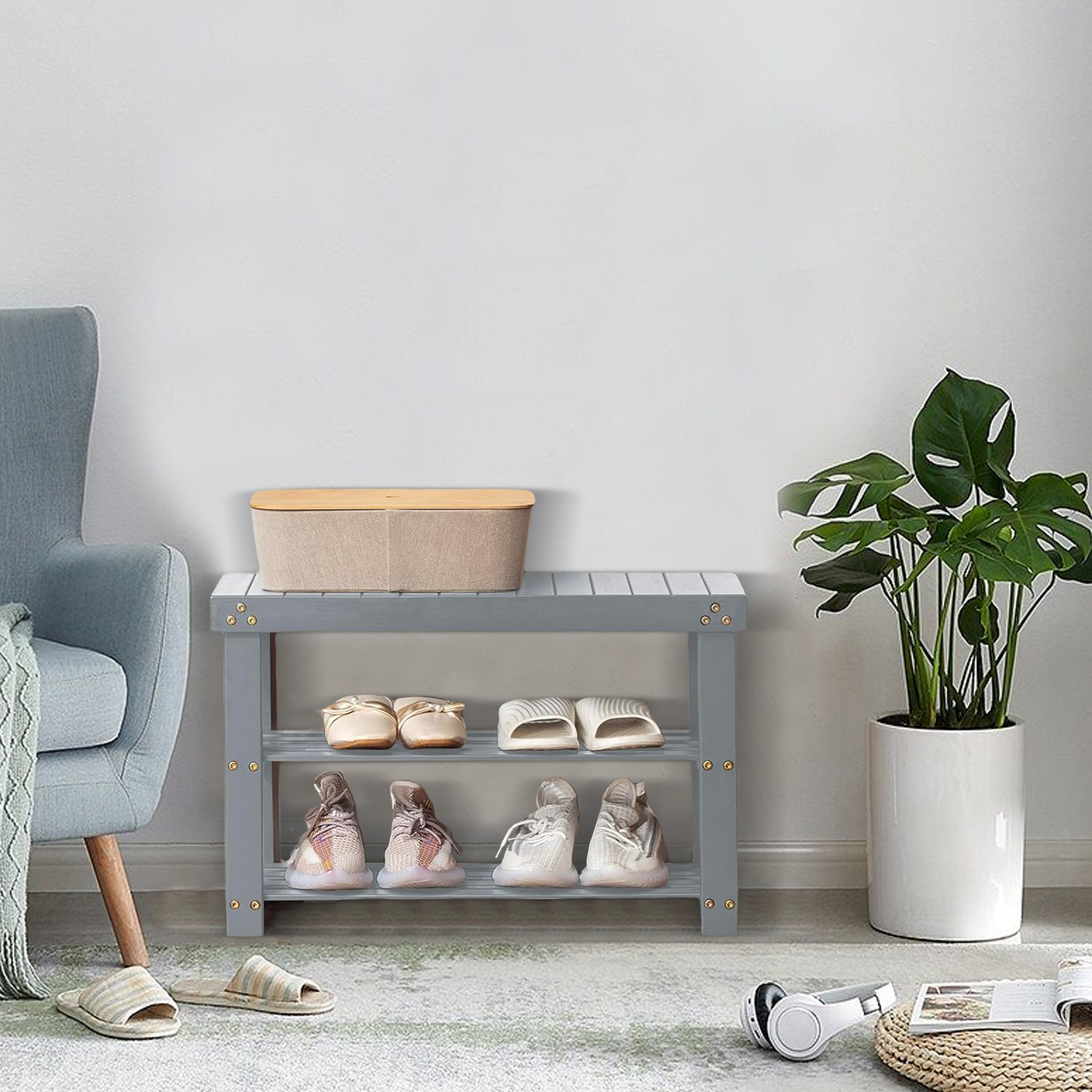 Ebern Designs 6 Pair Stackable Shoe Storage Bench | Wayfair