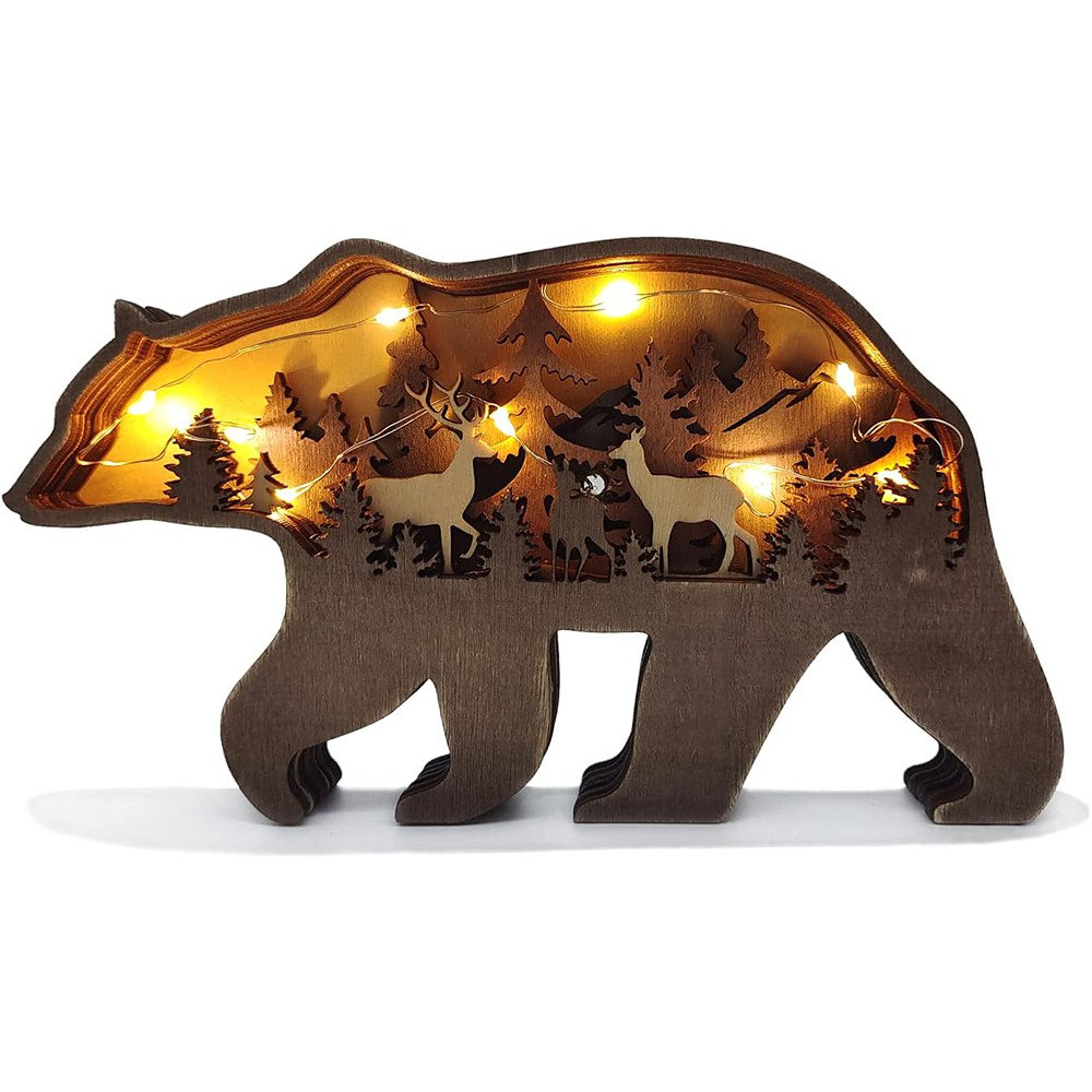 Arlmont & Co. Bear Table Decor – Brown – Wooden Forest Animal Figurine ...