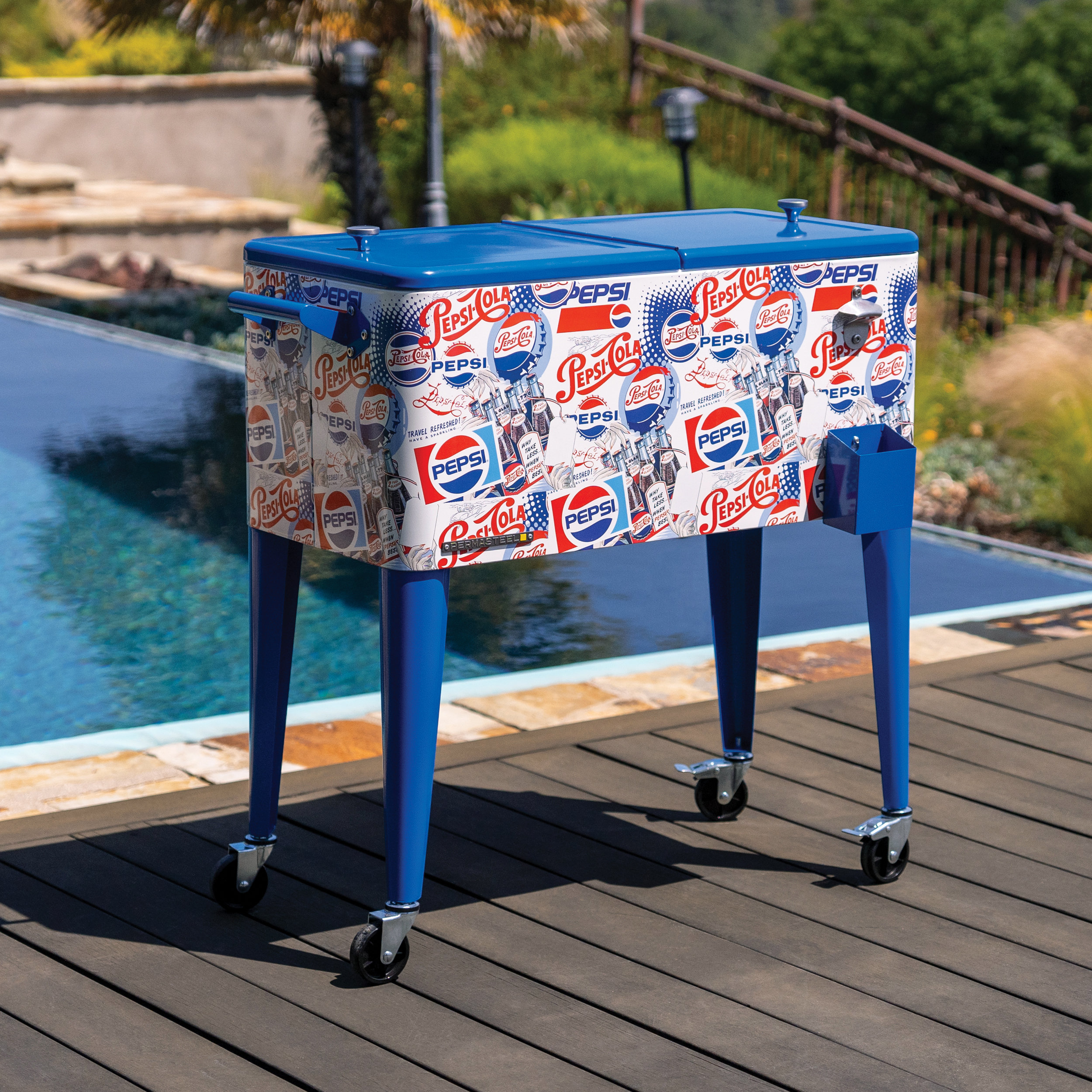 Permasteel Pepsi 80-Quart Classic Outdoor Patio Cooler on Wheels ...