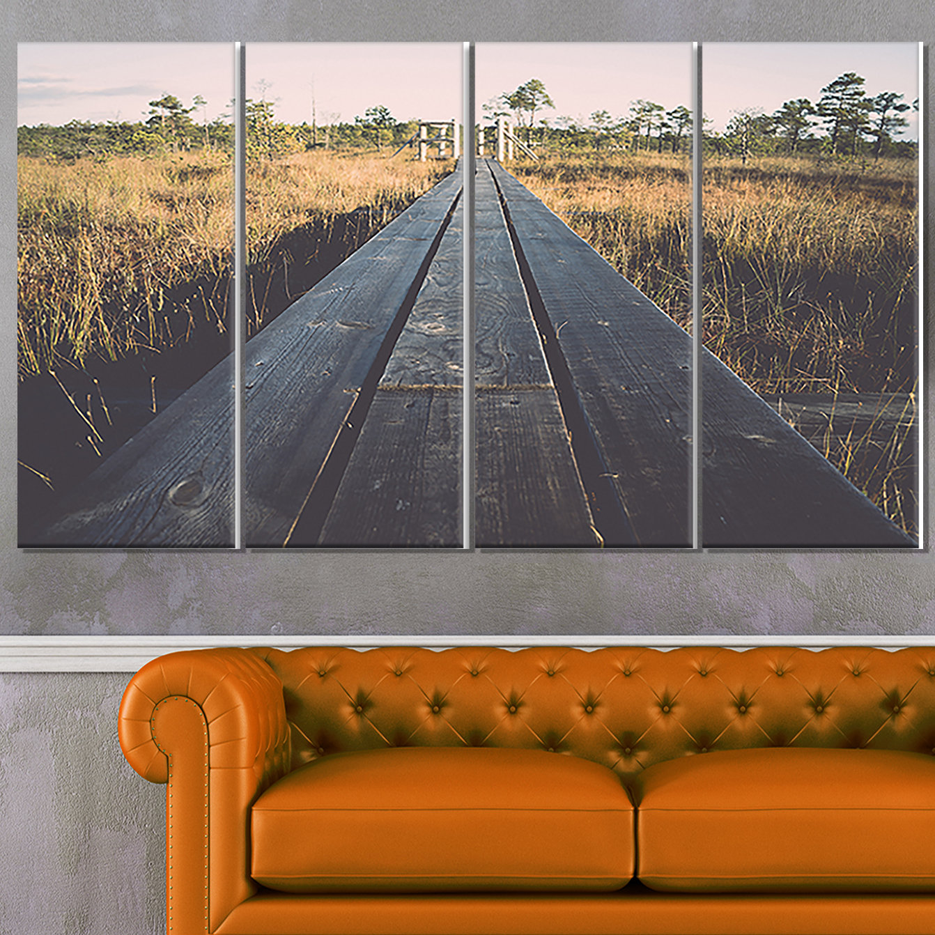 Design Art 'Wood Footpath on the Bog in Fall' 4 Piece Photographic ...
