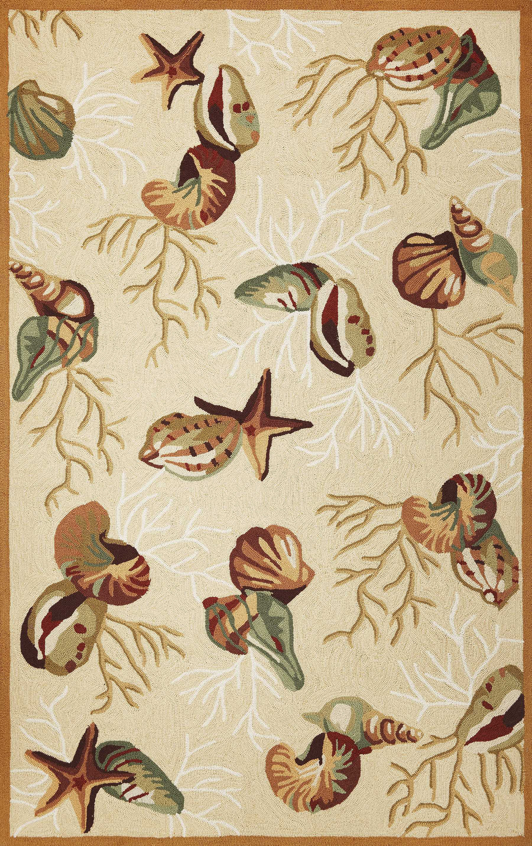 Dovecove 2'X3' Beige Hand Hooked Sea Shells Indoor Accent Rug | Wayfair