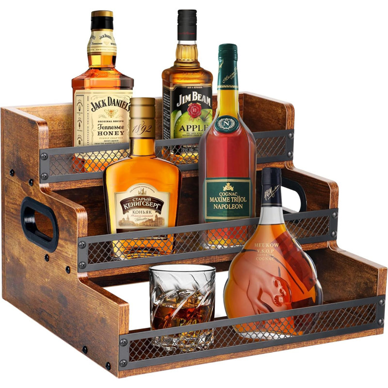 17 Stories Liquor Bottle Display Shelf, Coffee Syrup Rack Organizer, 3 ...
