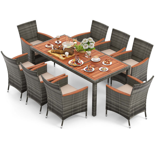 Wildon Home® 9 Pieces Outdoor Wicker Dining Set With Acacia Wood Table ...