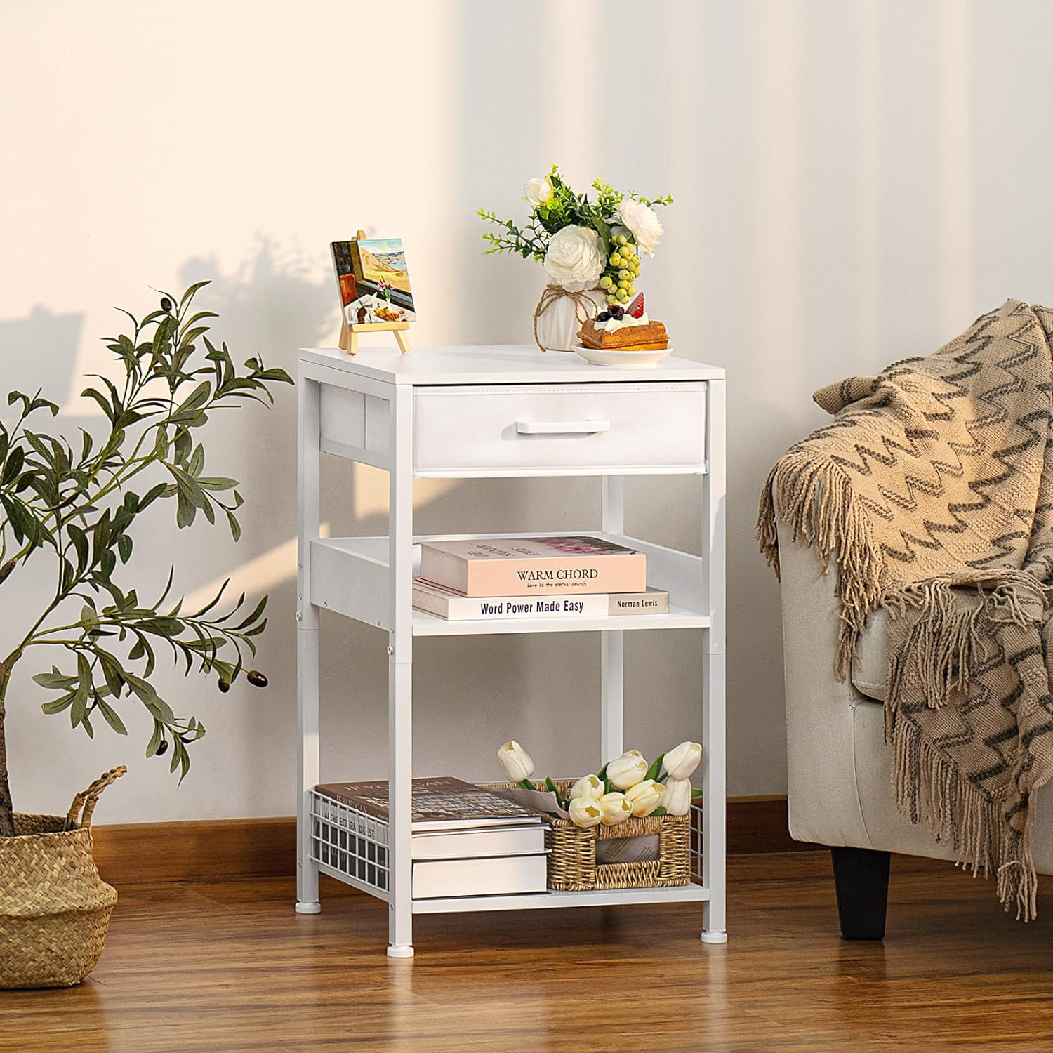 Mercer41 Modern Printer Stand Side Table With Fabric Drawer & Storage ...