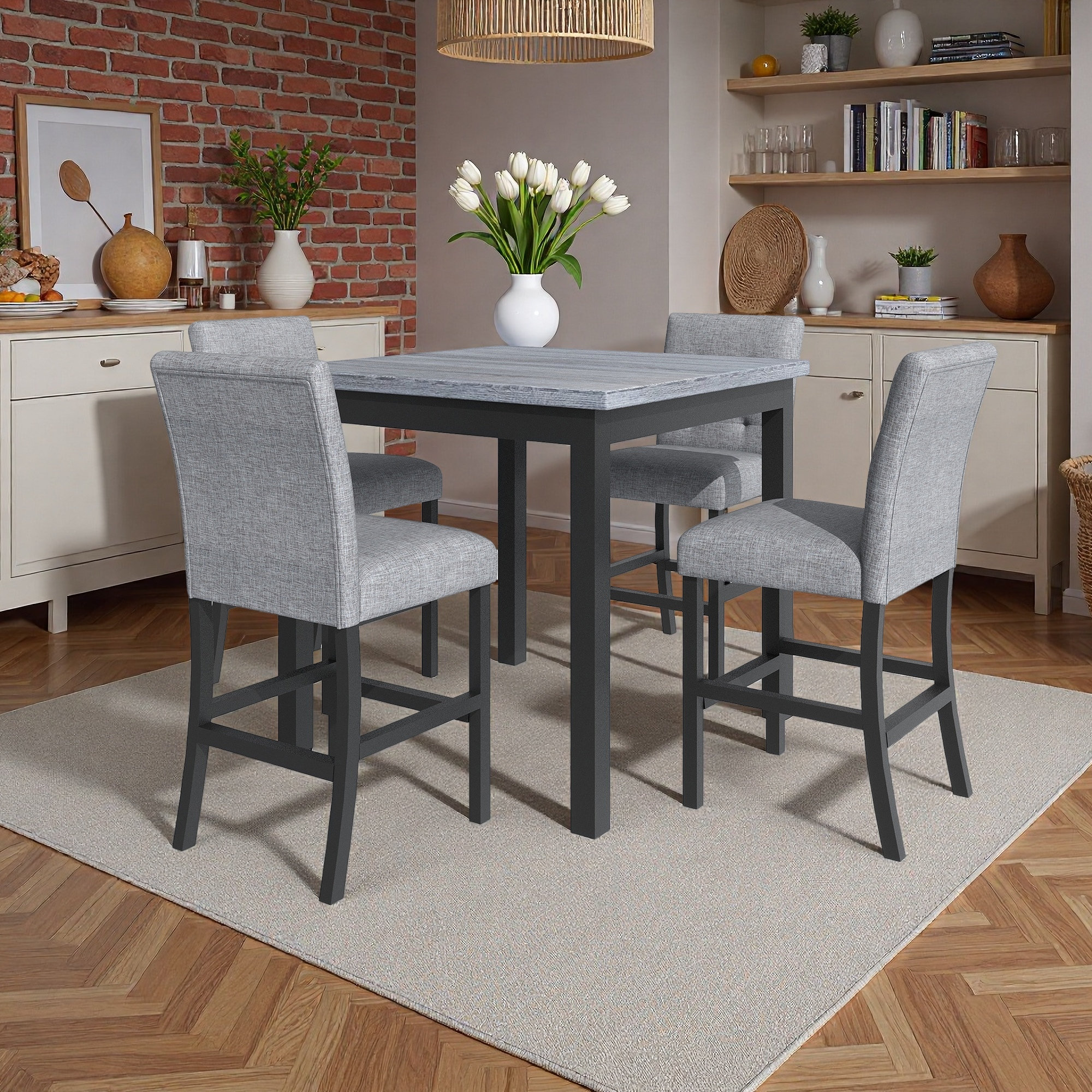 Lark Manor Modern Counter Height Dining Set, 5-piece Square Table And 4 ...