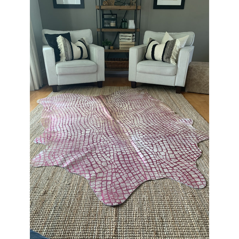 Mercer41 Gorney Crocodile Acid Washed with Pink Metallic Cowhide Rug ...