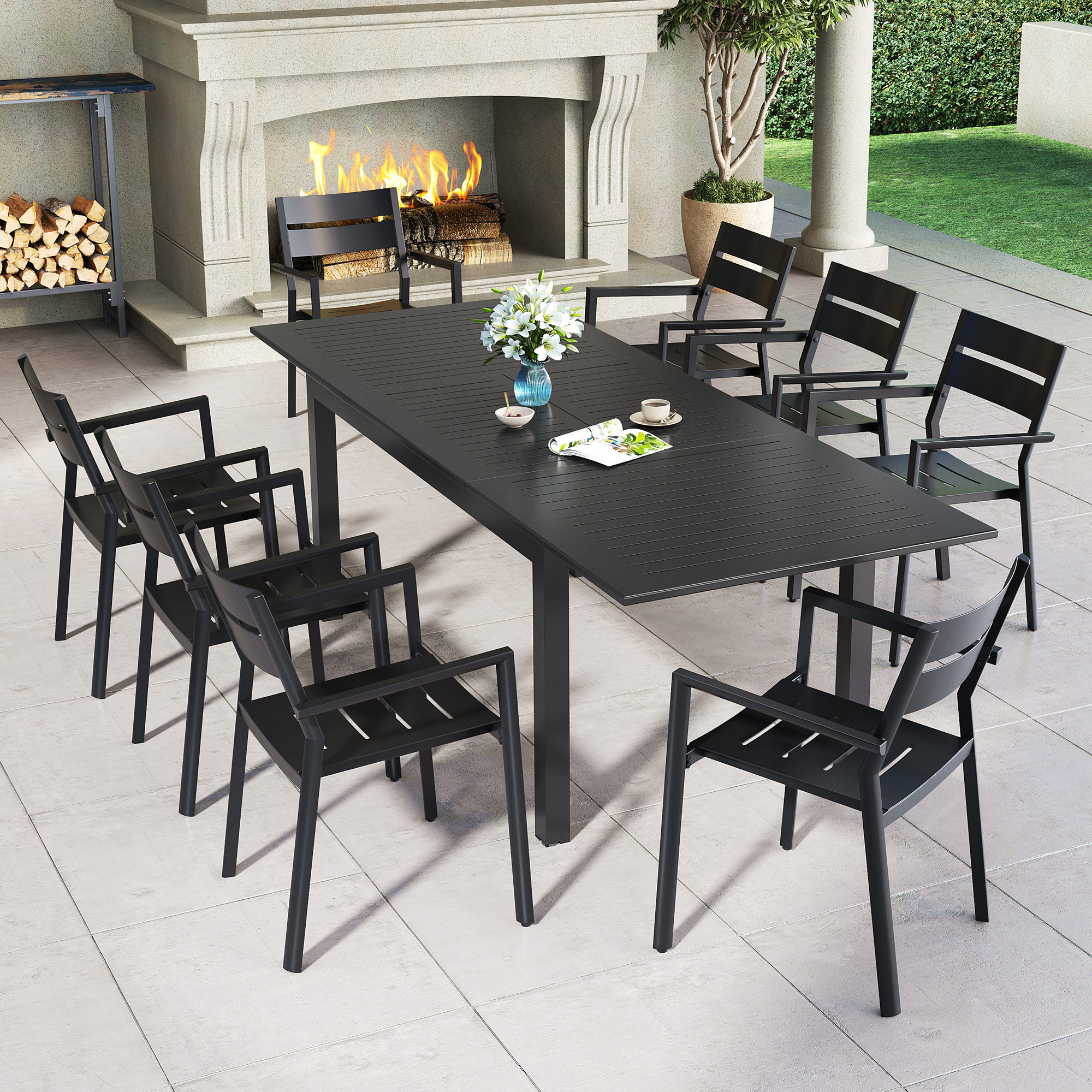 Hokku Designs 8 - Person Aluminum Rectangular Extendable Outdoor Dining ...