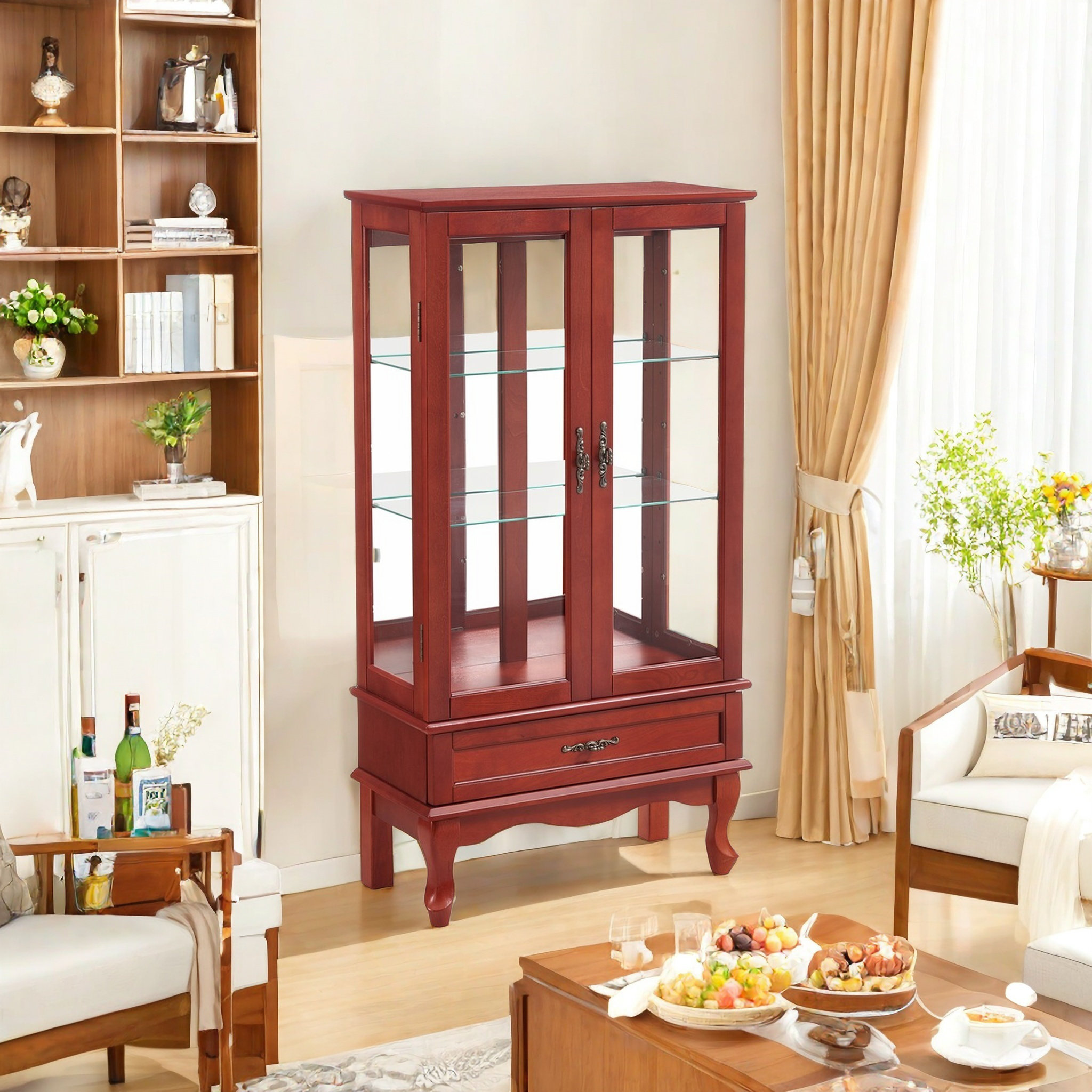 Winston Porter Display Cabinet, With Lights, Glass Shelves, 2 Glass ...