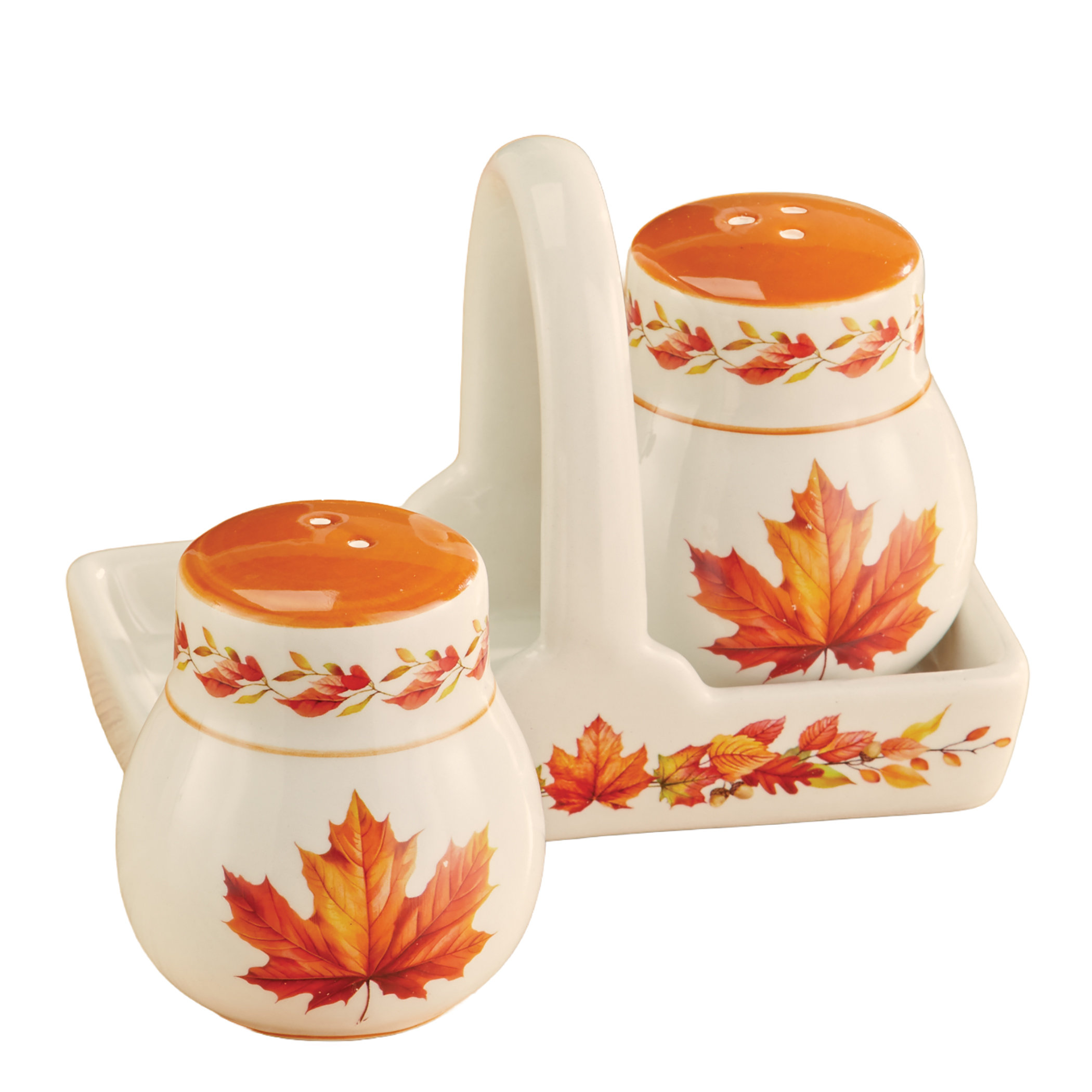 Winston Brands Hand-Painted Autumn Leaves 3-Piece Salt & Pepper Shaker ...