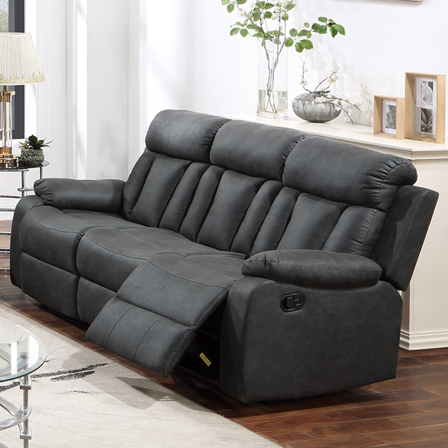 Red Barrel Studio® Gel Leatherette Manual Motion Reclining Sofa With ...