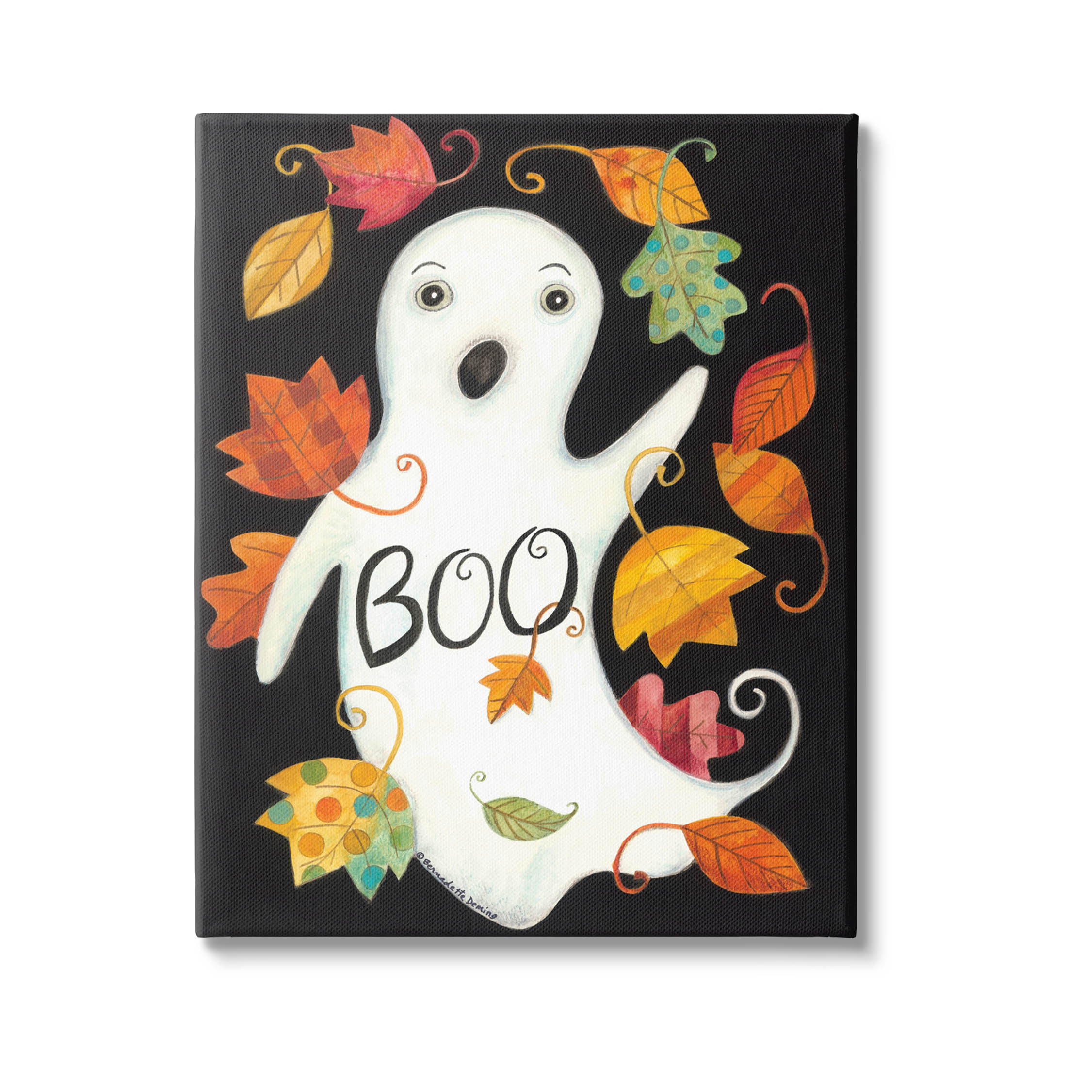 Stupell Industries Vintage Boo Ghost Patterned Leaves by Bernadette ...