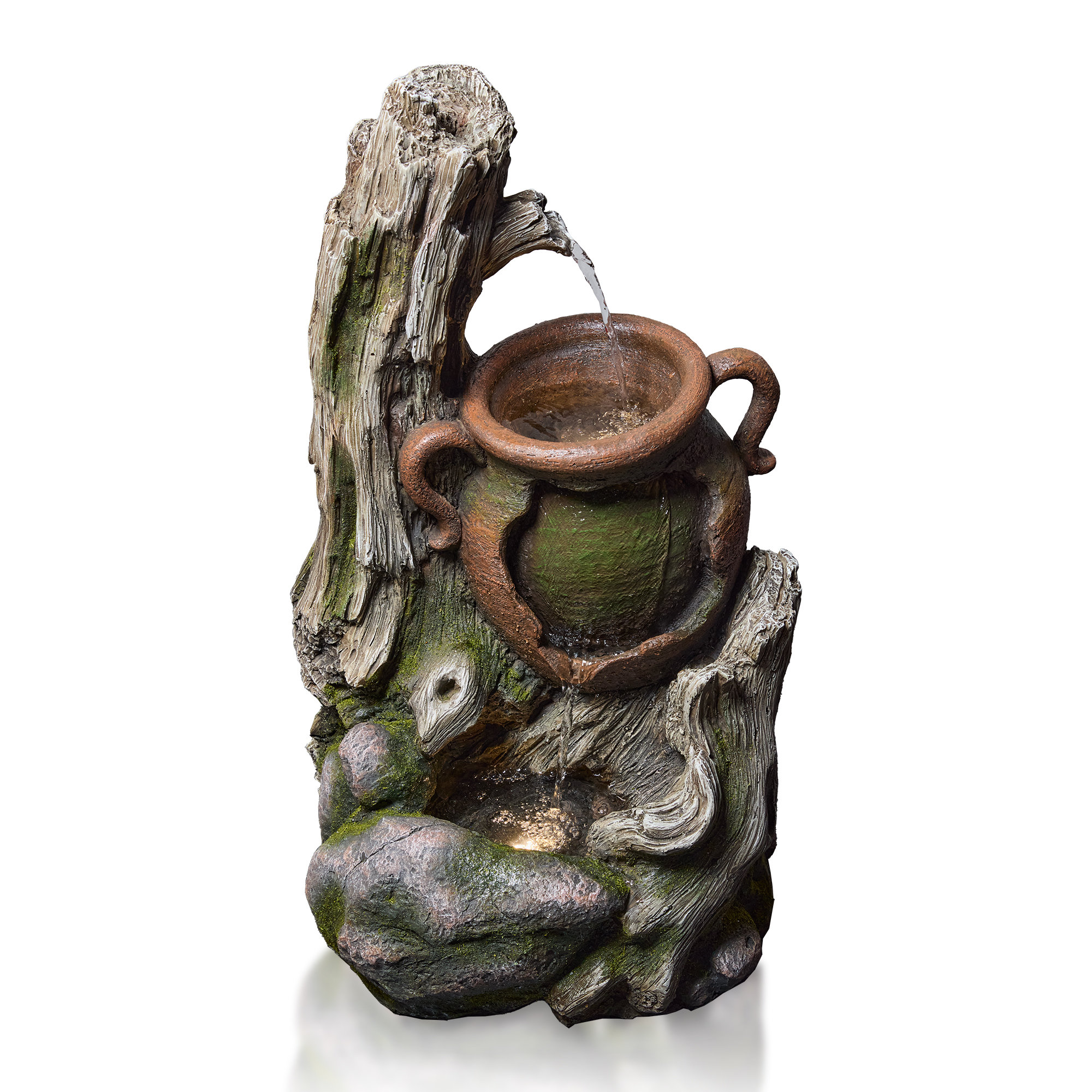 Union Rustic Outdoor Rainforest Waterfall With Pump Tree Trunk Fountain ...