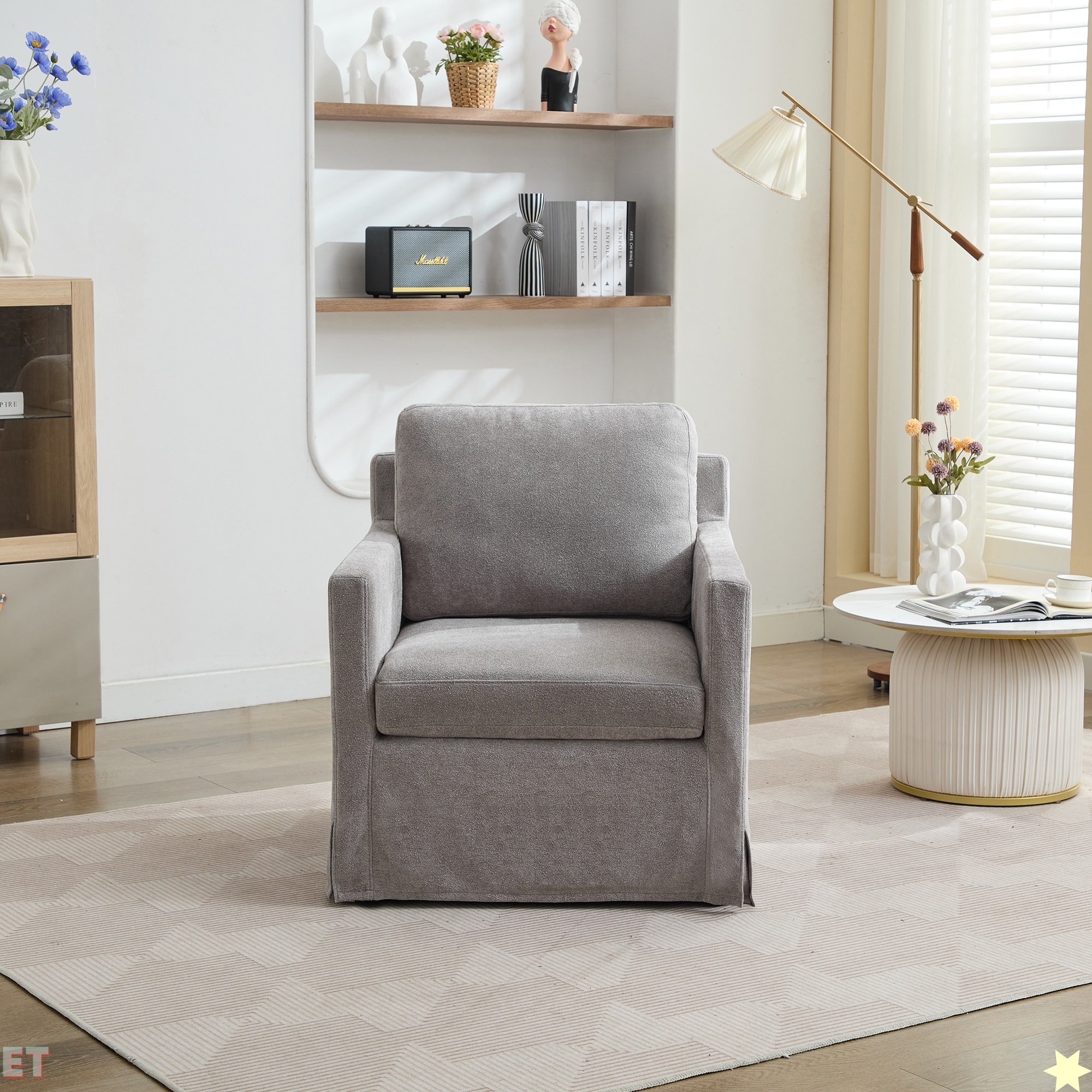 Latitude Run® 29.92'' Swivel Accent Chair, Upholstered Skirted Swivel ...