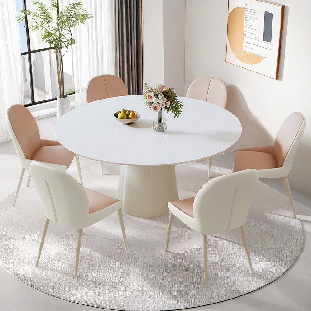 LABAORRY Creamy style modern simple round dining table sets | Wayfair