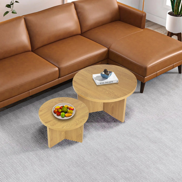 Ebern Designs 2-Piece Living Room Round Coffee Table Set, Modern ...
