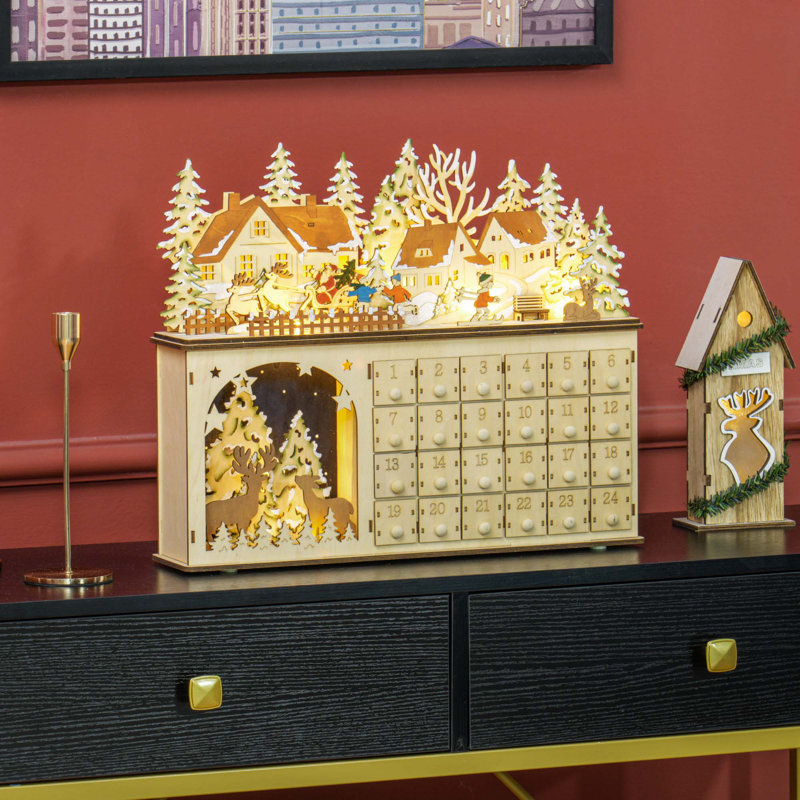 One Allium Way® Christmas Advent Calendar, Light Up Wooden Countdown ...