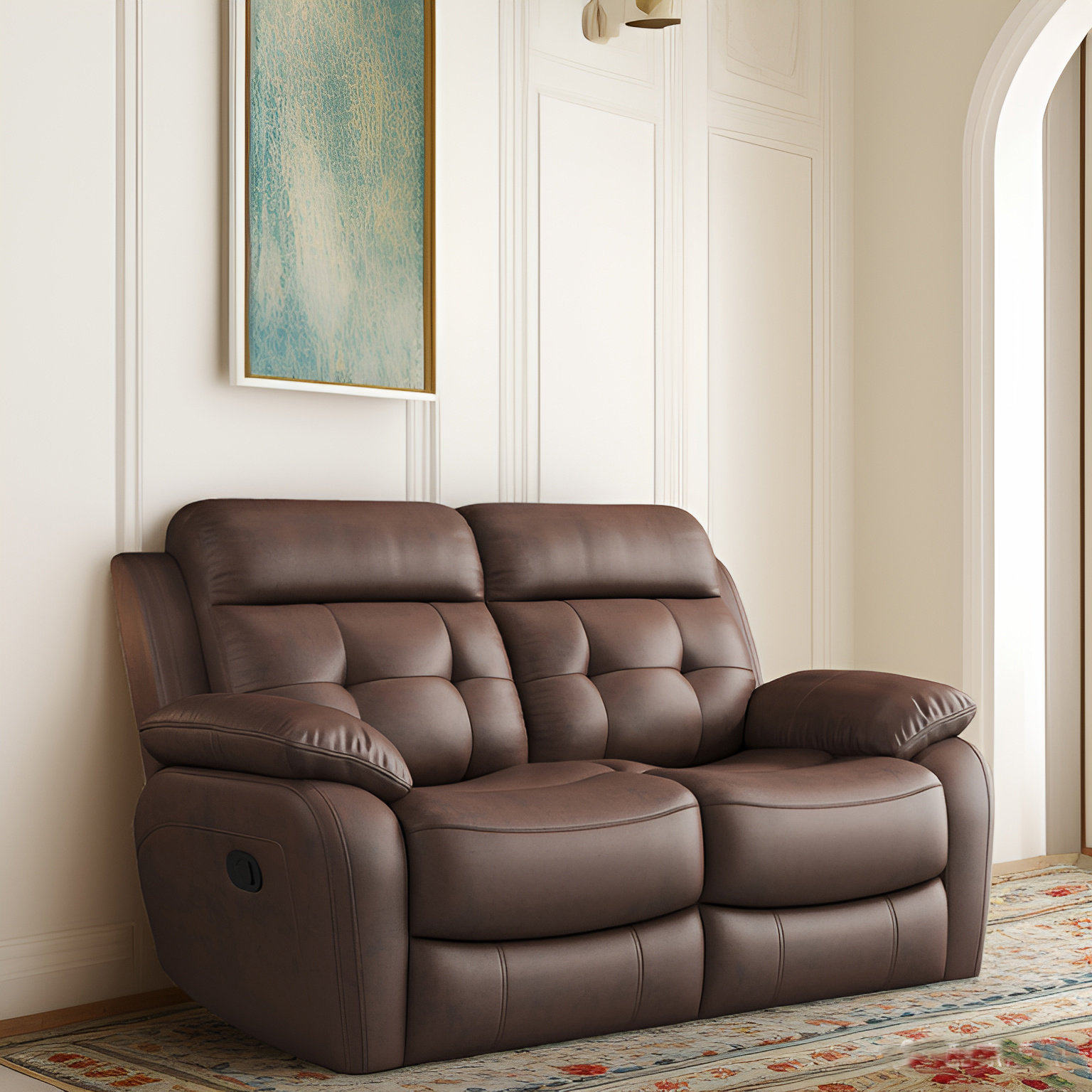 Latitude Run® 62" Wide Genuine Leather Manual Reclining Sofa,2 Seaters ...