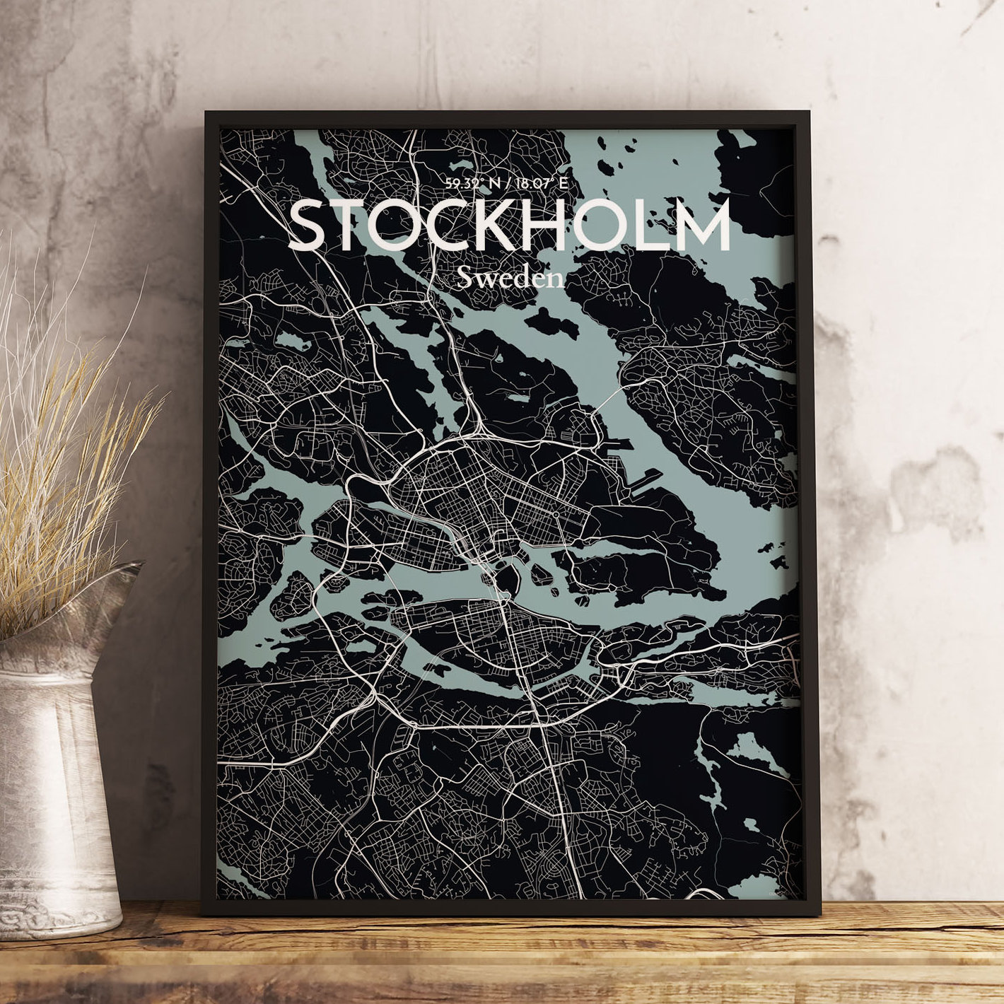 Wrought Studio™ Stockholm City Map Graphic Art Print Poster in Midnight ...