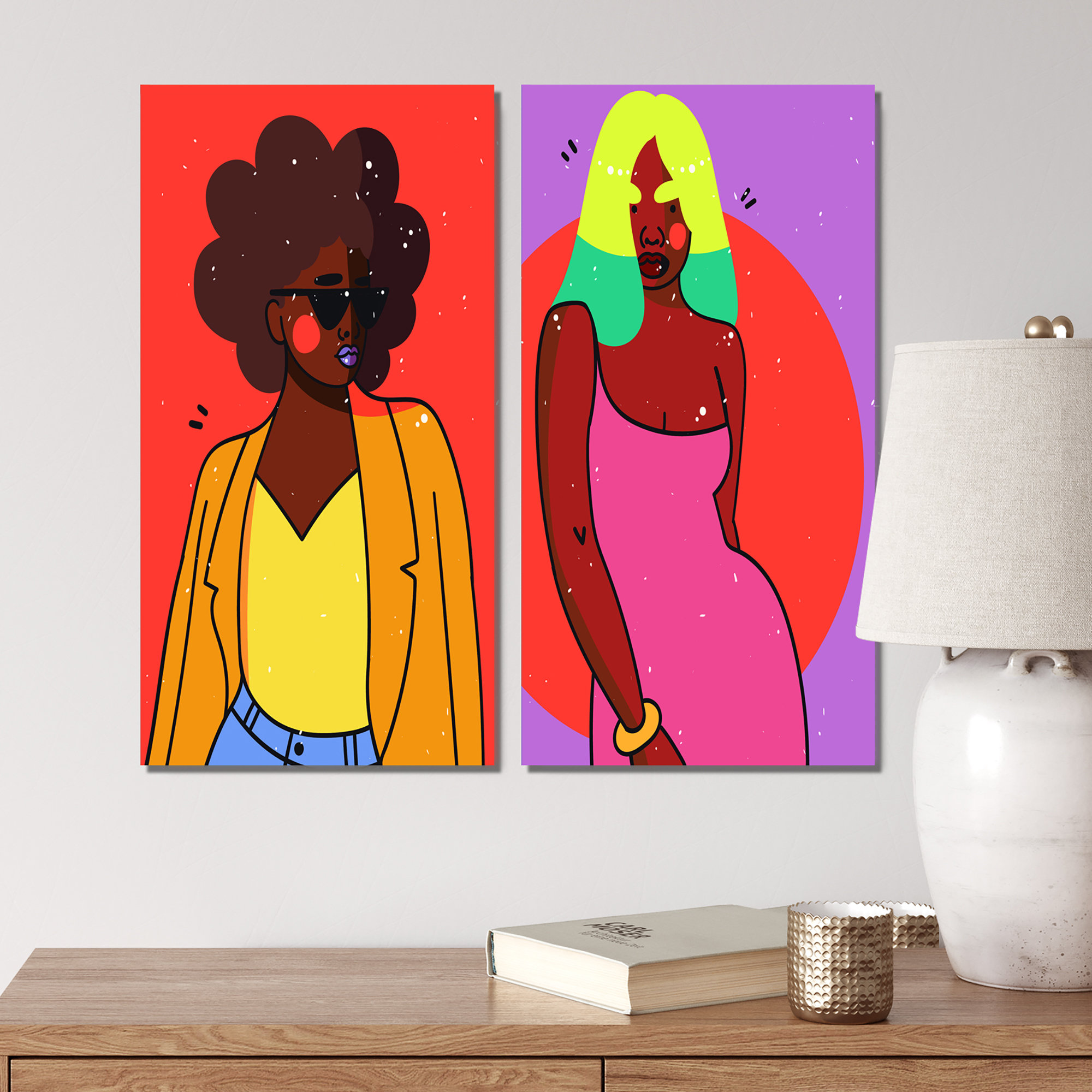 Mercer41 Retro Woman Portrait Minimalistic Pop XI - 2 Piece Graphic Art ...