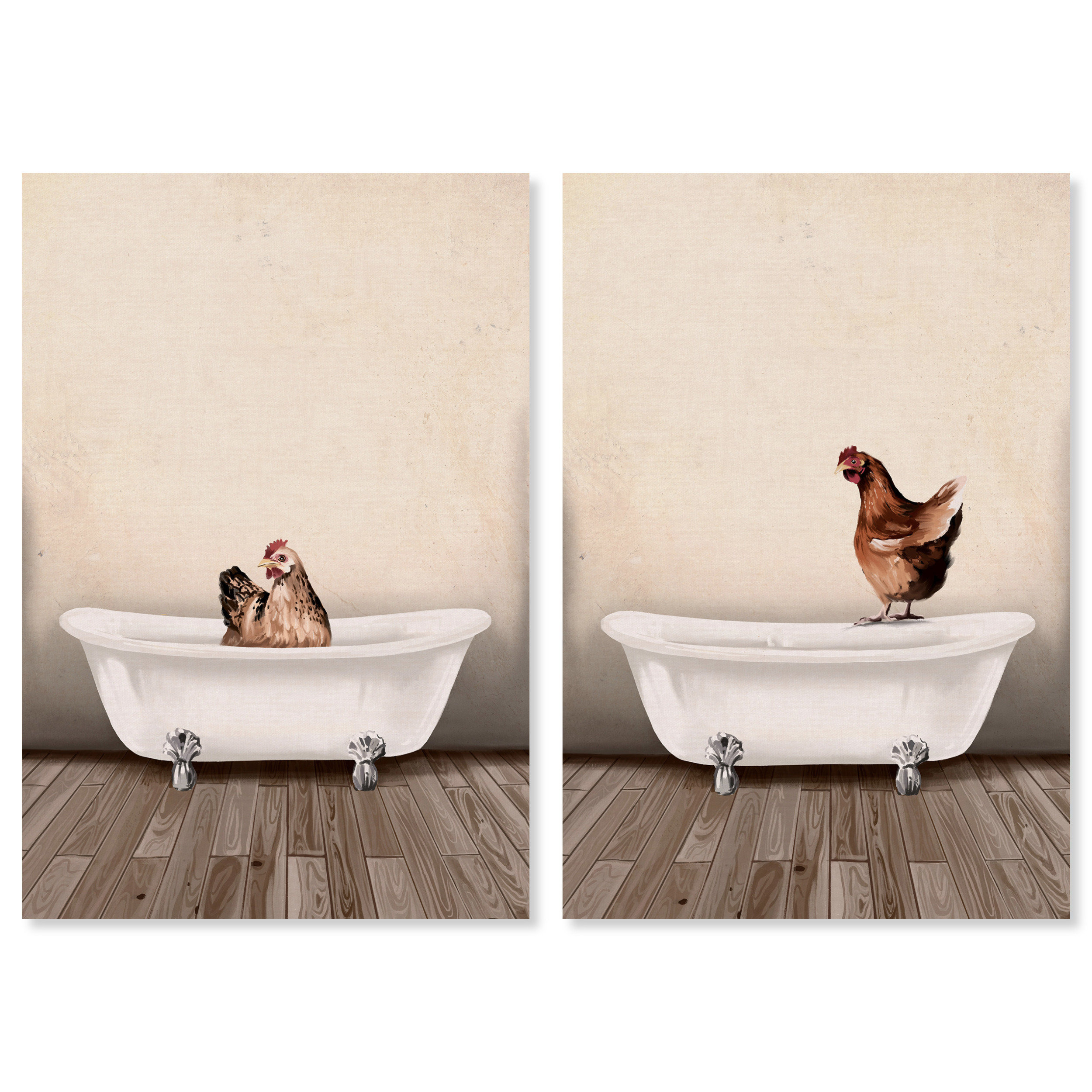 Oliver Gal Prints Rustic Chicken Bathroom Set - 2 Piece Graphic Art Set ...