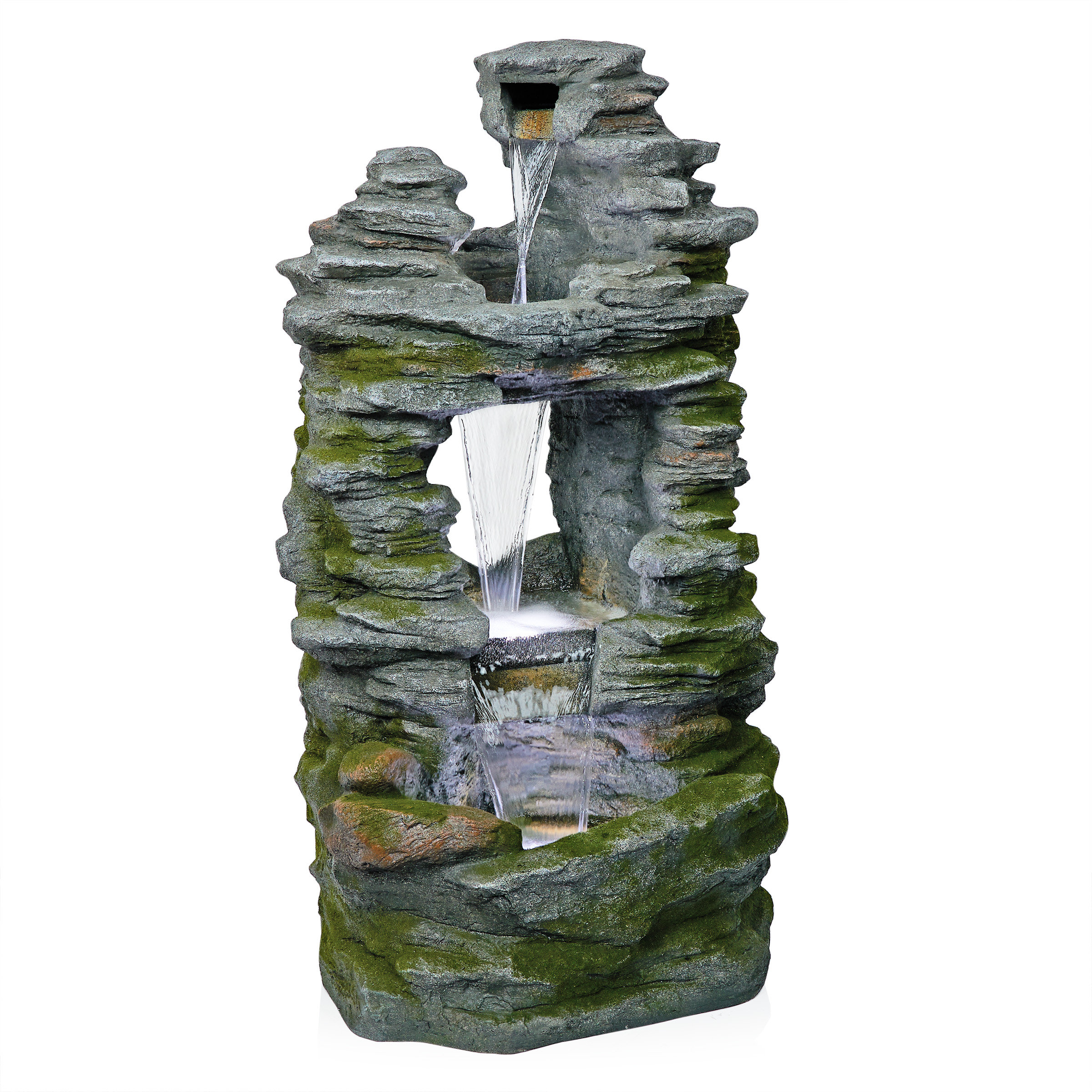 Loon Peak 39"H Stacked Stone Rainforest Fountain w/LED Lights | Wayfair