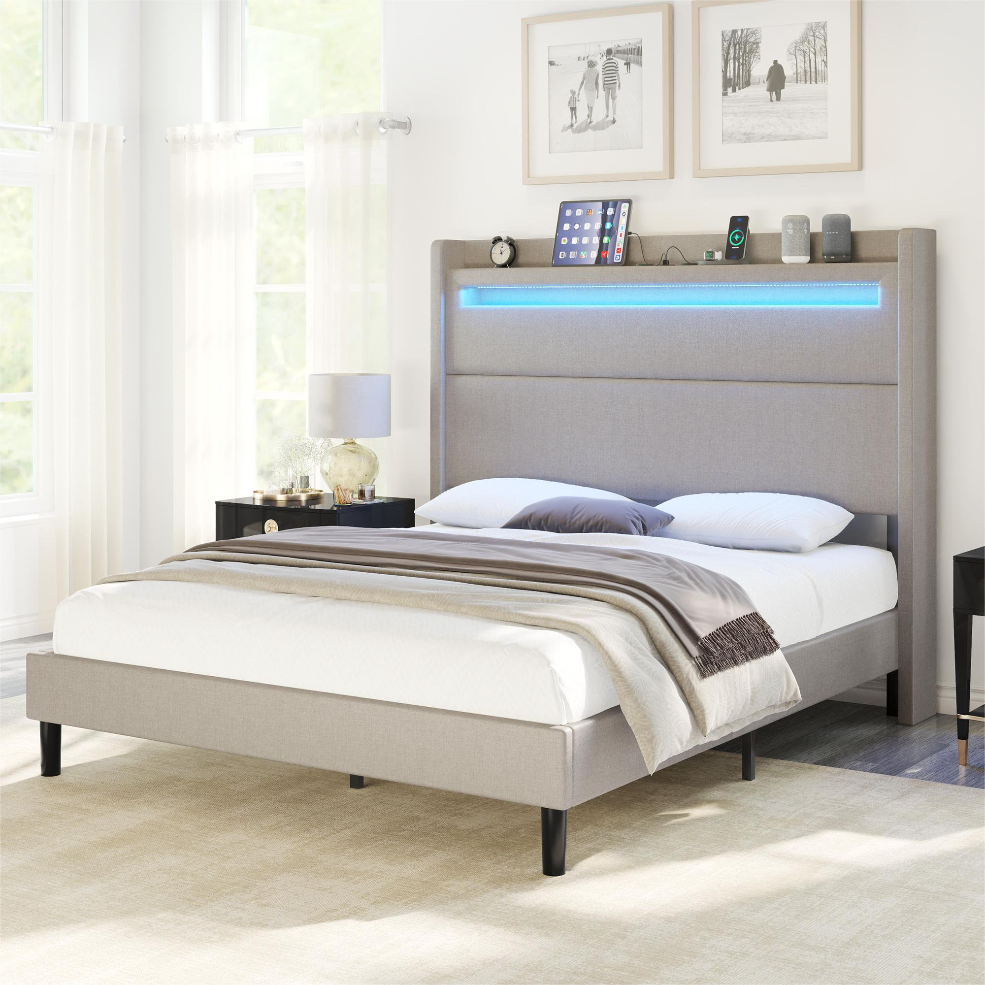 Wade Logan® Cendi 50'' Upholstered Platform Bed with LED Lights ...