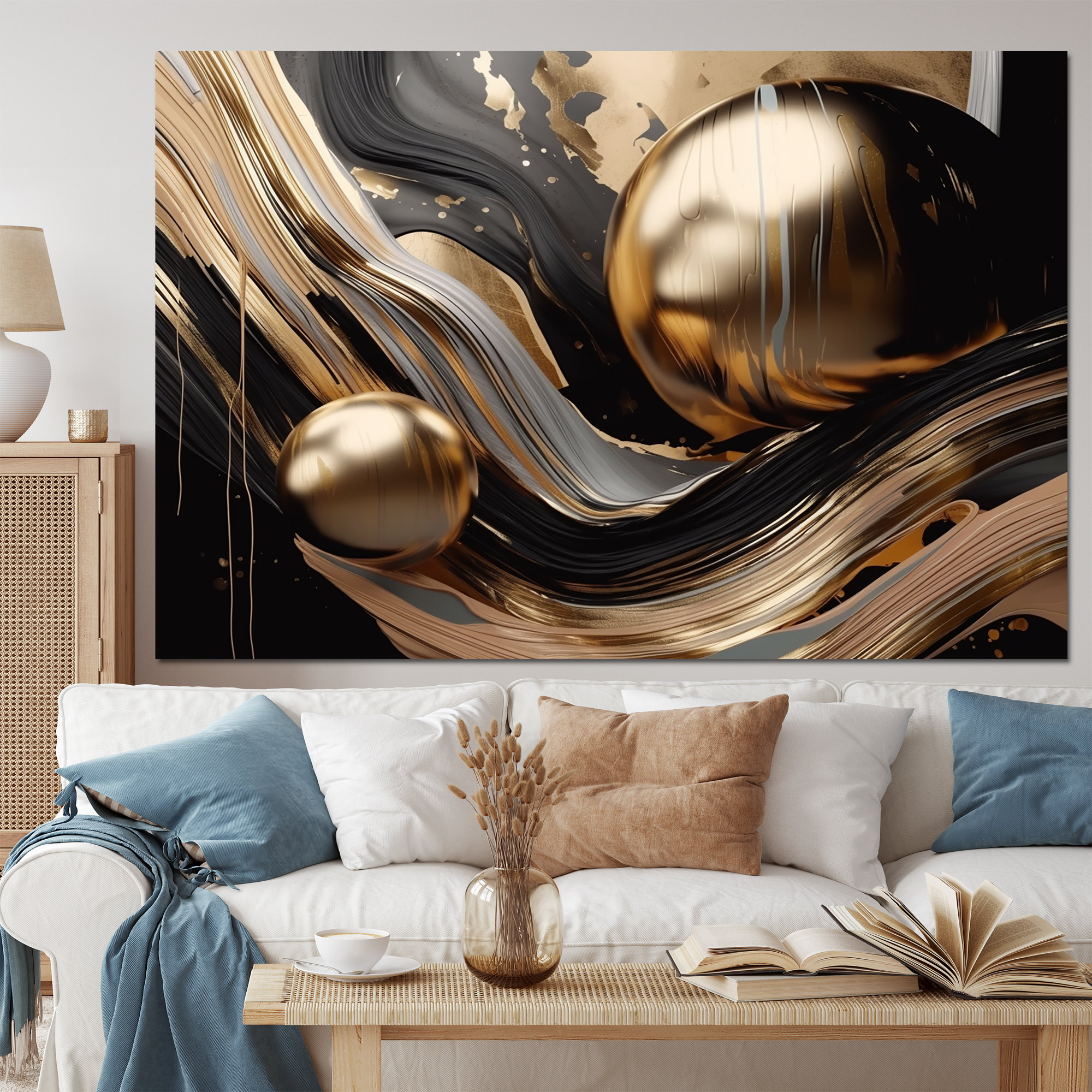 Design Art Gold And Black Captivating Marble I - Abstract Marble Wall ...