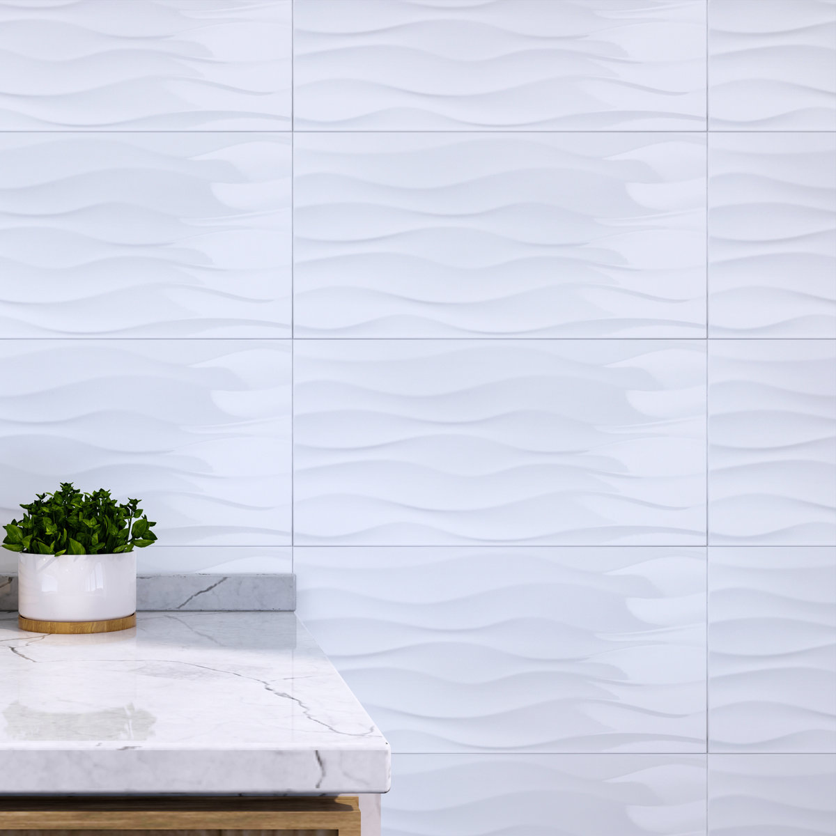 Qube Tiles Silom White Wave 12" x 24" Matte 3D Textured Wall Tile ...