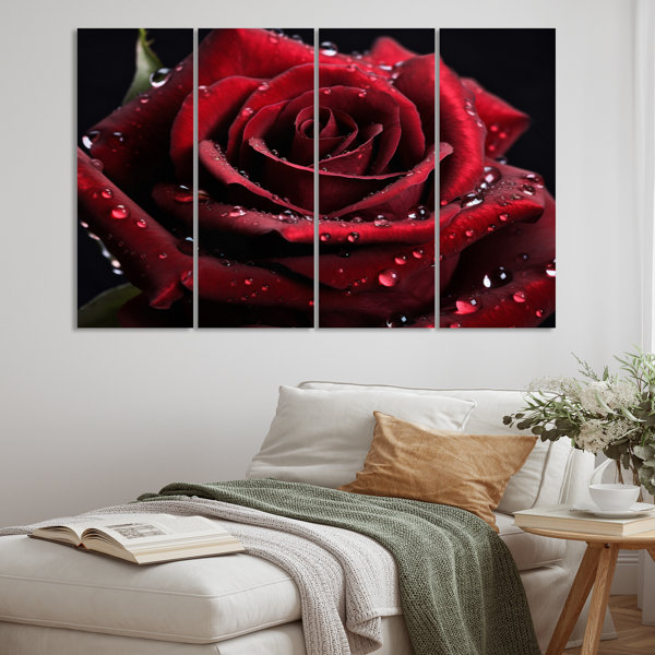 Latitude Run® Red Rose With Raindrops II - Floral Wall Art Living Room ...